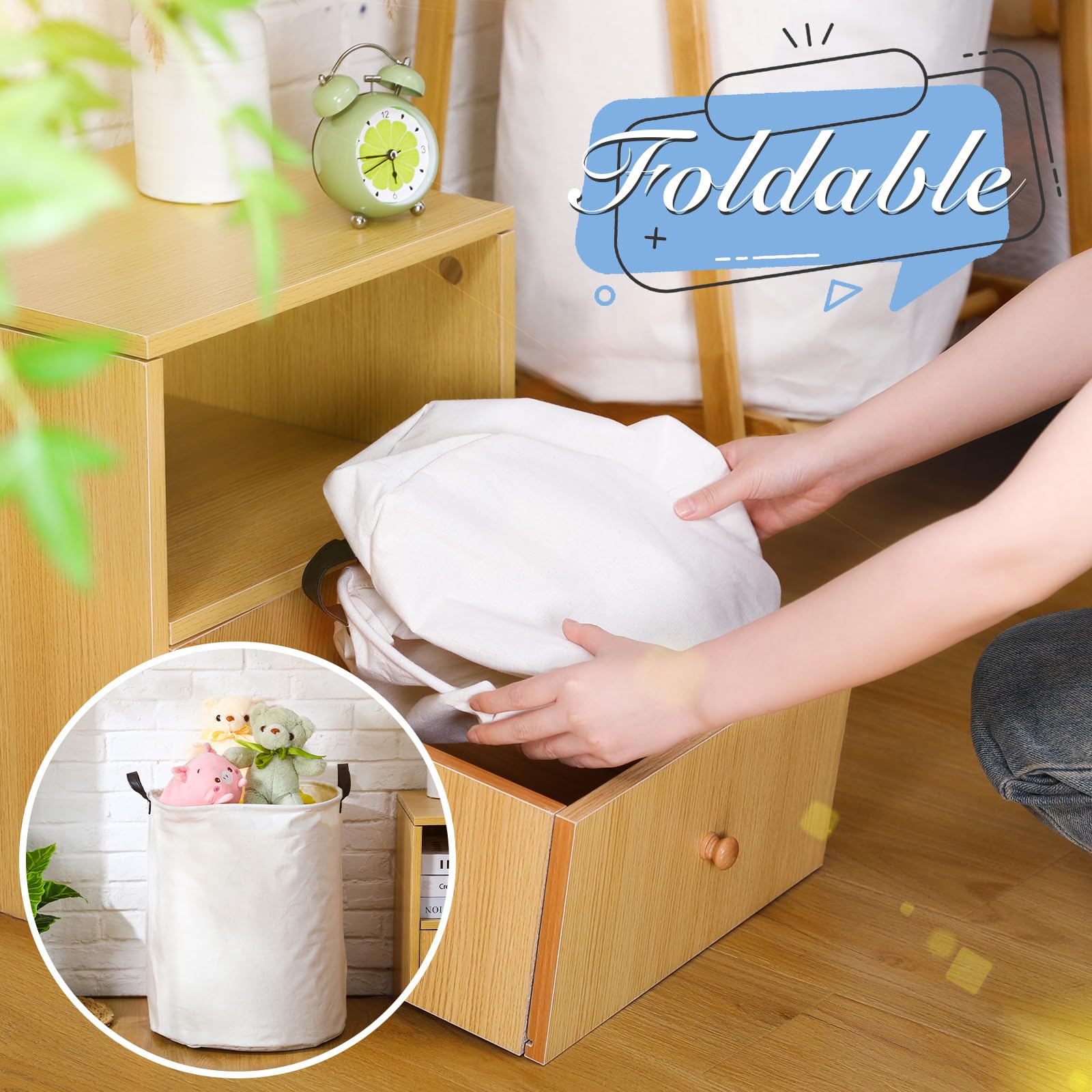Tiangrid 2 Pcs 63l Laundry Baskets Sublimation DIY Laundry Hamper Collapsible Baby Laundry Basket with Handle for College Essentials Kids Baby Room Toys Home Storage (Textile Handle)