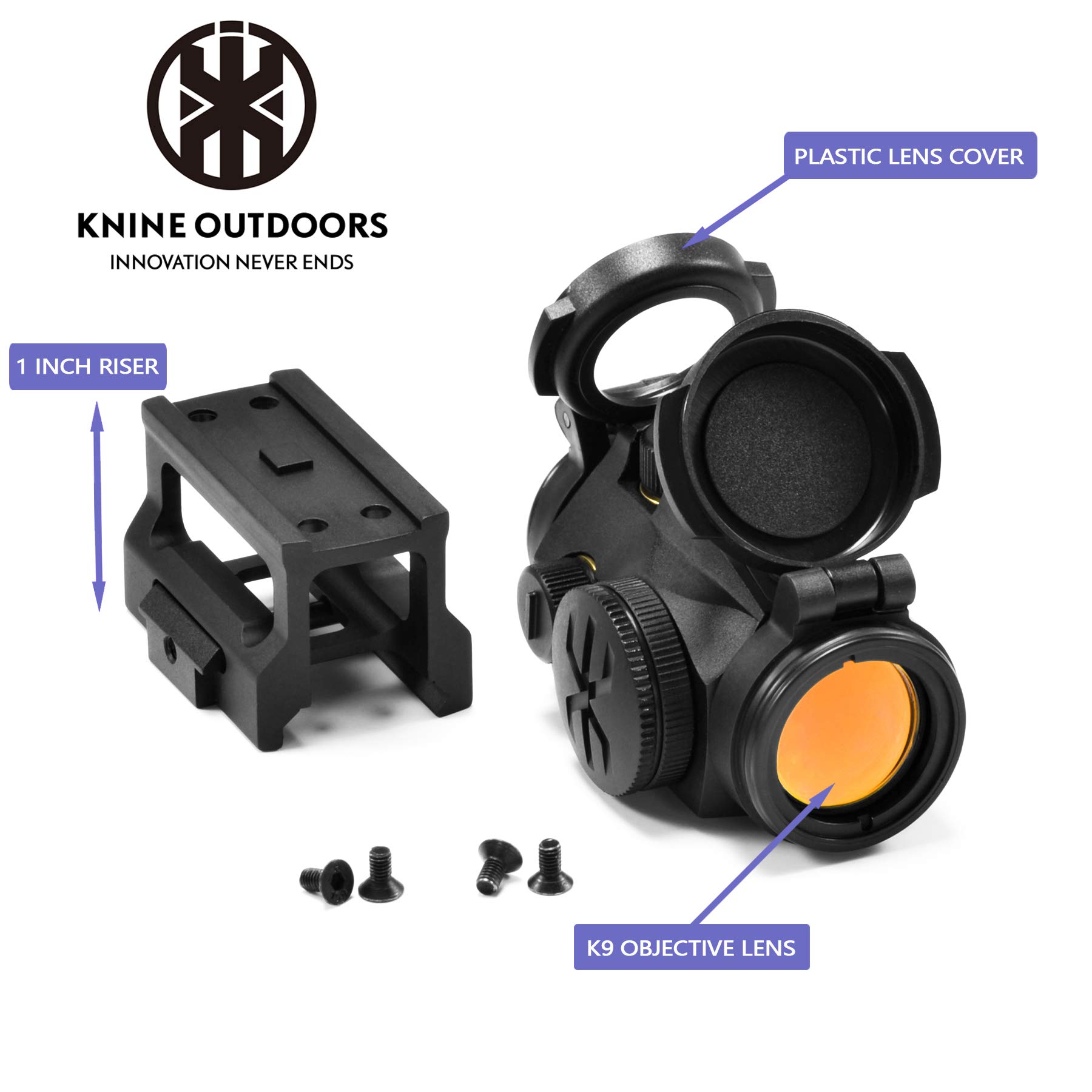 KNINE OUTDOORS 2 MOA 20mm Lens Tactical Red Dot Sight Scope 3X Magnifier Combo with 1 Inch Riser Mount,Black and Khaki (Black)