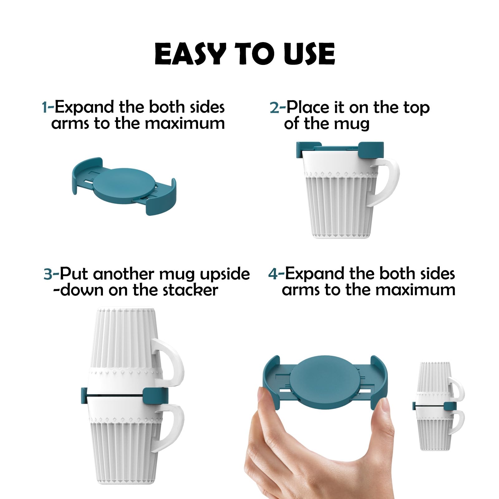 KURBERSON 6 Pcs Mug Organizer for Cabinet, Coffee Mug Stacker, Coffee Cup Holder, Capboard Space Savor, Black