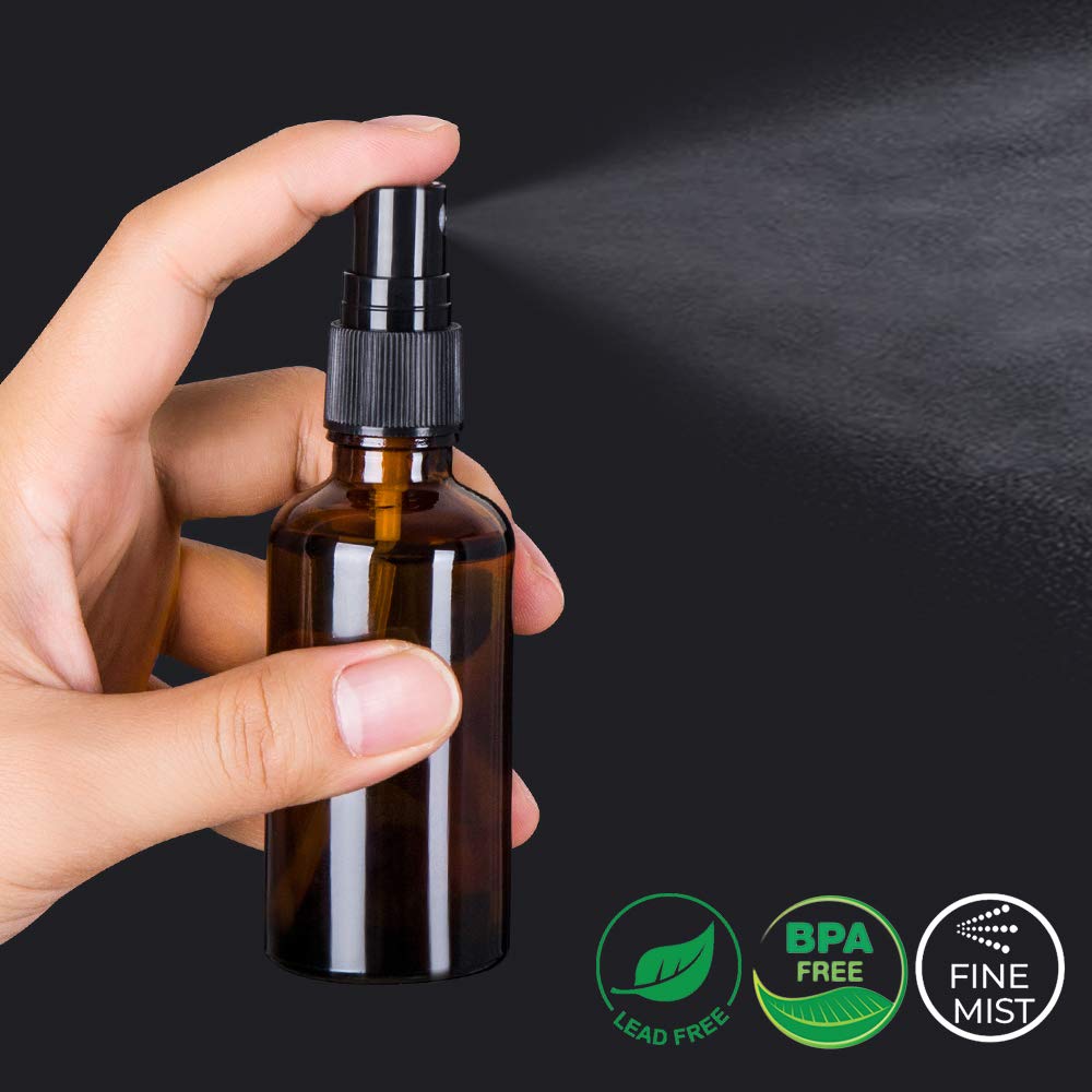 Small Amber Glass Spray Bottles For Essential Oils, 2oz Empty Fine Mist Mini Spray Bottles, Set of 18