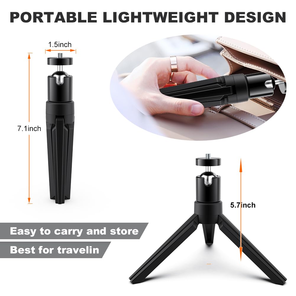 Mini Projector Tripod, Didbynm 6.3 Inch Compact Desktop Tripod Stand [Universal 1/4 Screw] [Ballhead] Pocket Tripods Stand for Mini Projector/Cameras Smooth 4, Osmo Mobile, Vimble 2
