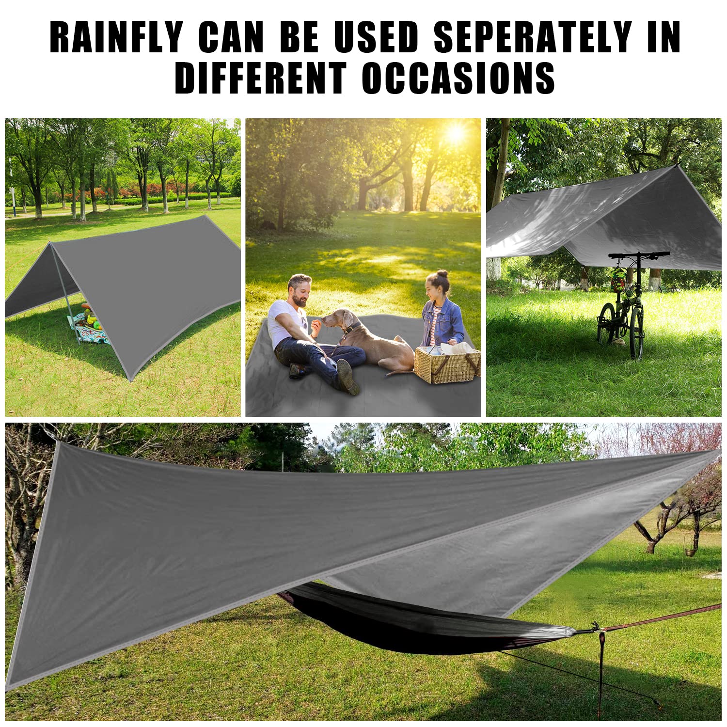 KINFAYV Camping Hammock with Mosquito Net and Rain Fly - Portable Double Hammock with Bug Net and Tent Tarp Heavy Duty Tree Strap, Hammock Tent for Travel Camping Backpacking Hiking Outdoor Camp Black