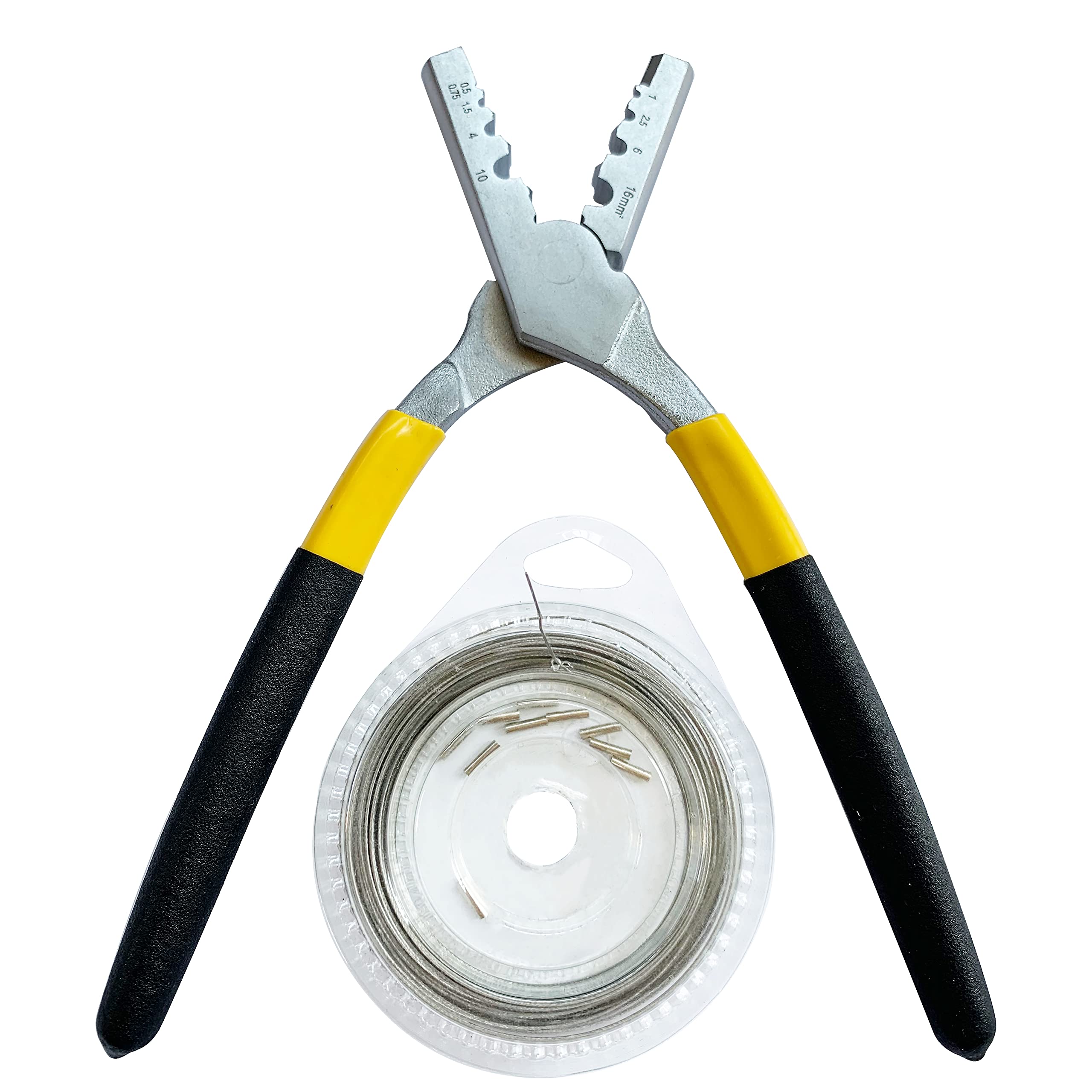 NewShot Fishing Crimping Tool Set, 10x Sleeve, 10m Vinyl Coated Wire Rope