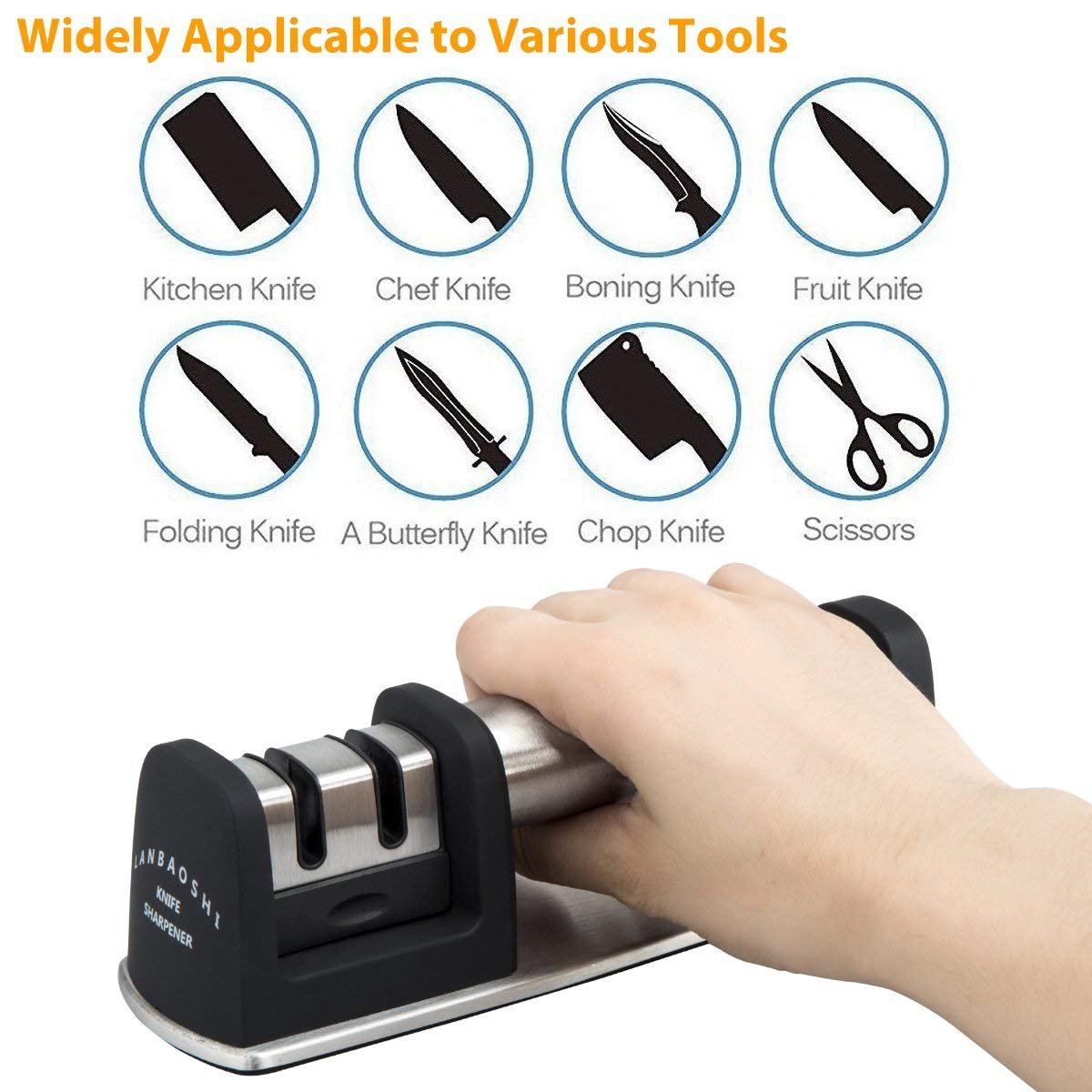 Knife Sharpener, Sharp Kitchen Sharpen Knife Kit with 2 Stage Diamond Coated Ceramic Knives Sharpening Wheel System and 5 Cut Resistant Glove, Portable Handheld Metal Steel Sharpeners Tool Set