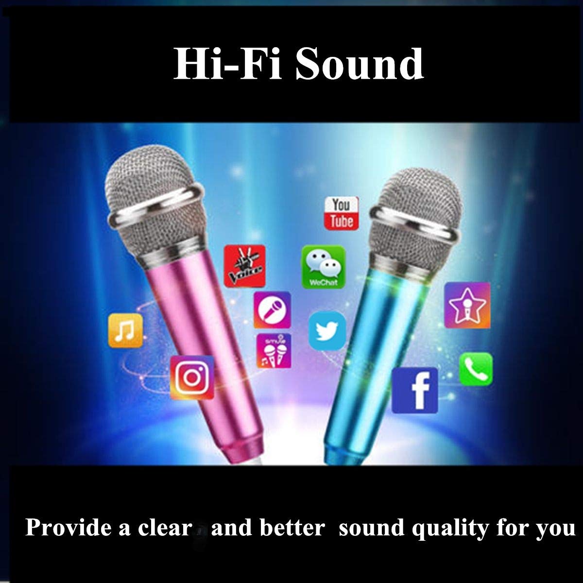KYMY Mini microphone mini Portable Vocal/Instrument Microphone Mini Karaoke Microphone for Mobile phone laptop Notebook Apple iPhone Sumsung Android with Holder Clip (Golden)