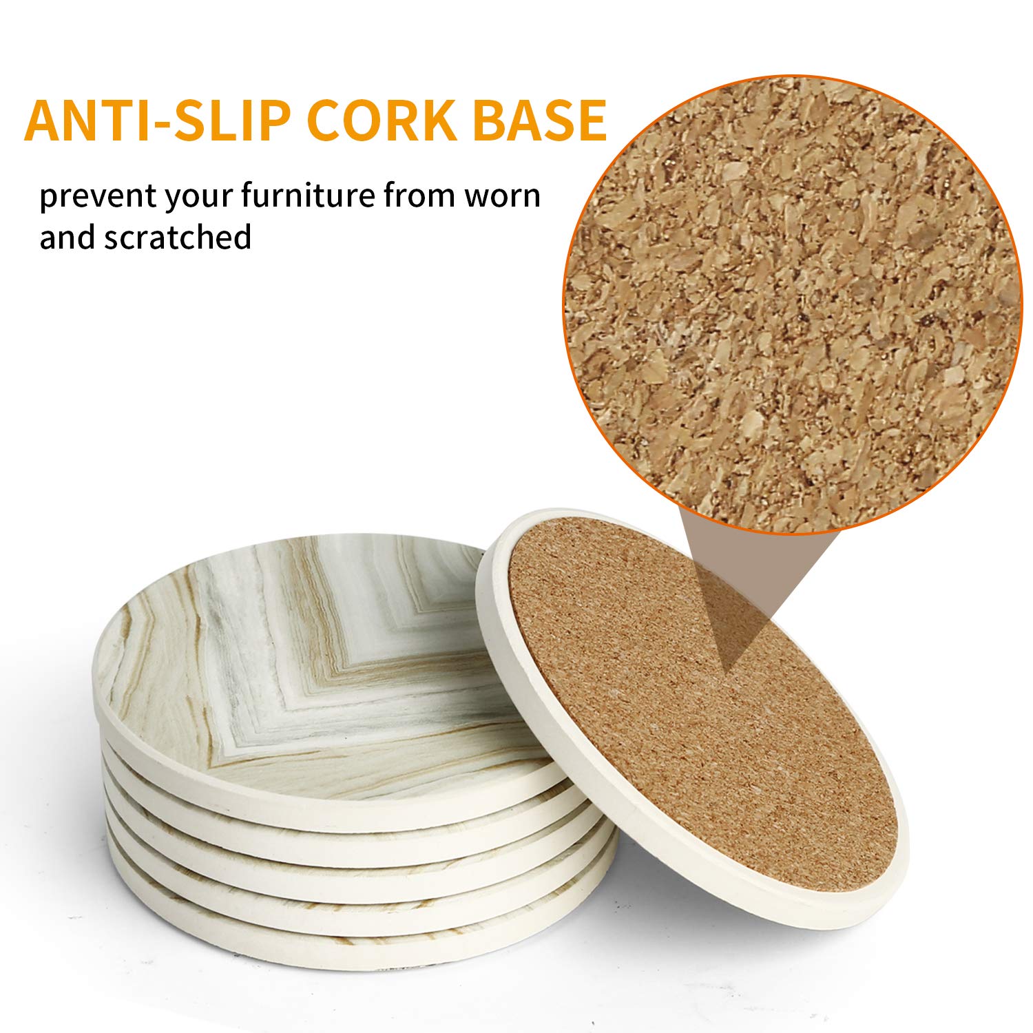 Joda Absorbent Drink Coasters Sets with Holder, Ceramic Stone Coasters with Cork Base, 6 Pcs Novelty Gift Set, 4 Inches Suitable for All Kinds of Mugs and Cups for Home, Office