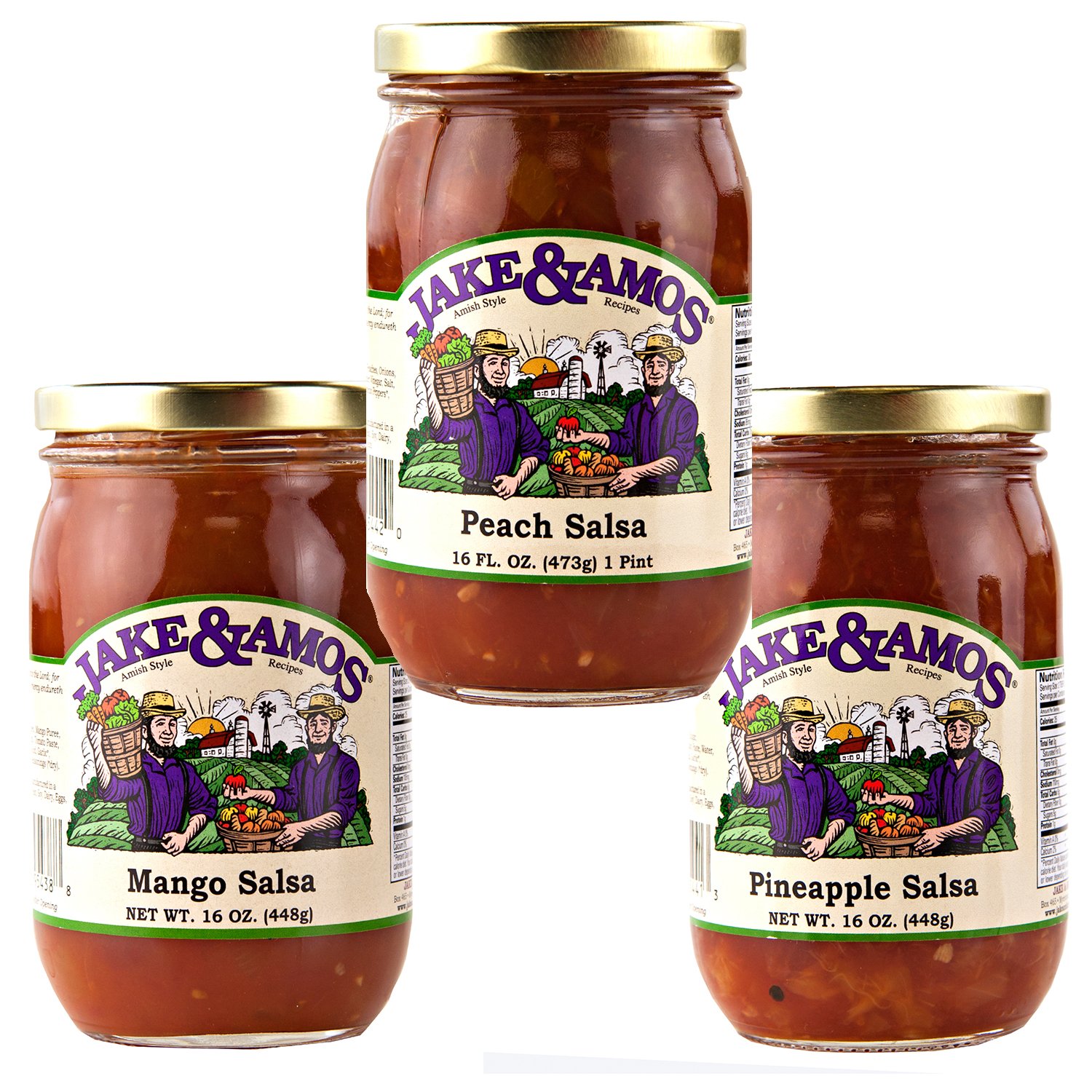 Jake & Amos Fruit Salsa Variety 3-Pack: Mango, Pineapple, Peach