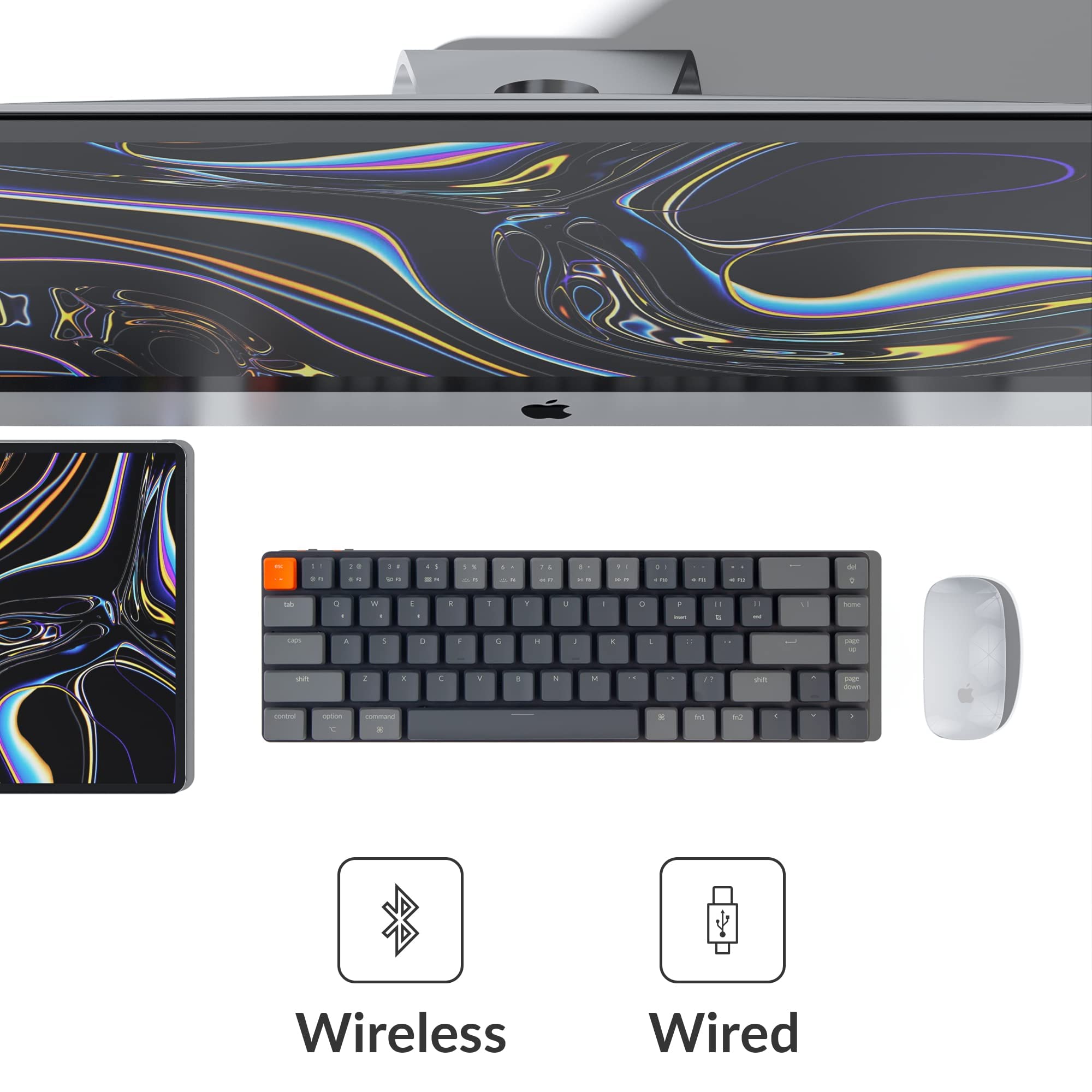 Keychron K7 Ultra-Slim 65% Layout 68 Keys Wireless Bluetooth/Wired Mechanical Keyboard, Hot Swappable Low-Profile Gateron Brown Switch RGB LED Backlit Keyboard Compatible with Mac Windows