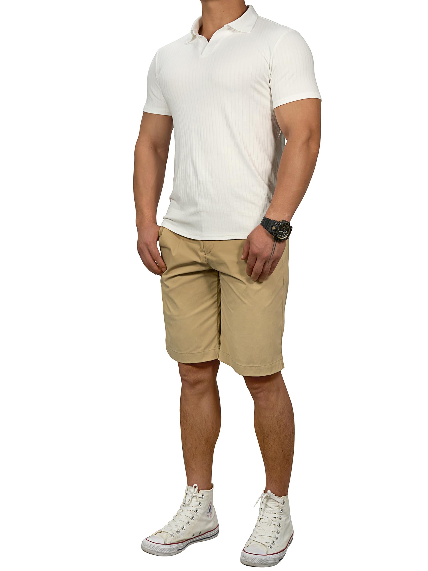 kuboyee Mens Casual Slim Fit Polo Shirts Short Sleeve Contrast Color Stitching Stripe Summer Cotton T-Shirts