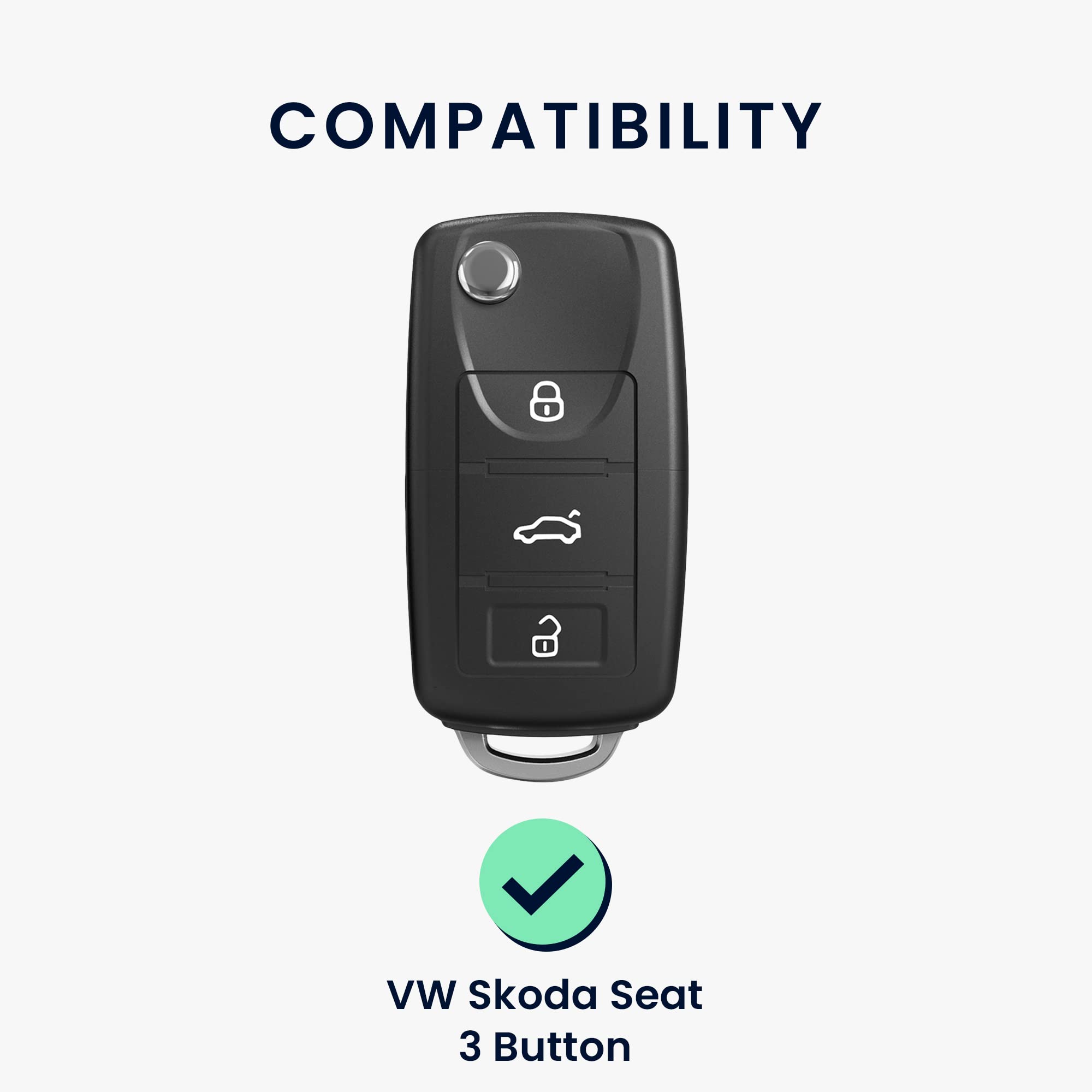 kwmobile Key Cover Compatible with VW Skoda SEAT 3 Button Car Key - Soft TPU Car Key Fob Protector Case - Silver High Gloss