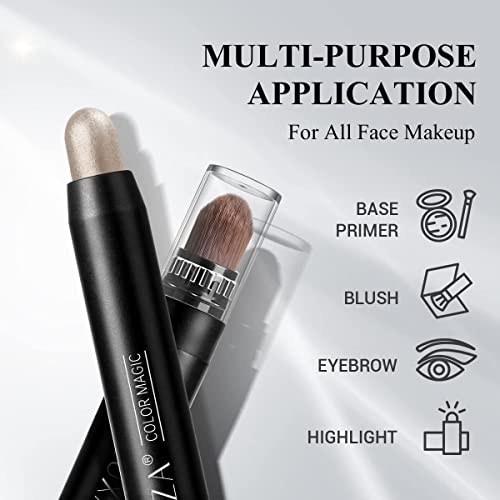 LUXAZA Eye Shadow Stick, Cream Single Makeup with Blending Brush, Eye Brightener / Highlighter Stick, Eyeliner, Smooth Metallic #19 Champagne-silk Pearl