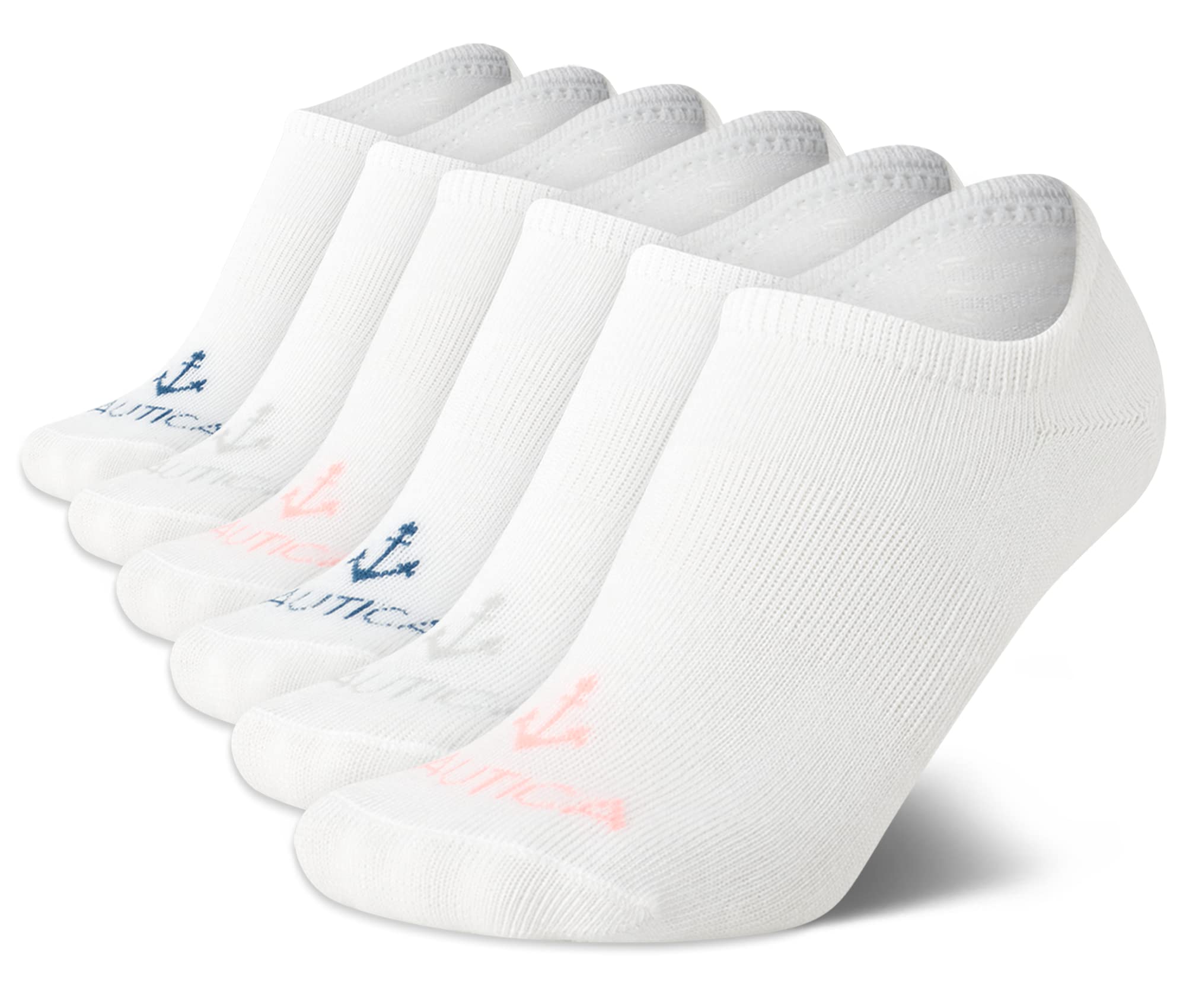 Nautica Women's No Show Stretchy Sport Liner Socks with Non Slip Grip (6 Pack), Size 4-10, Purple/Black