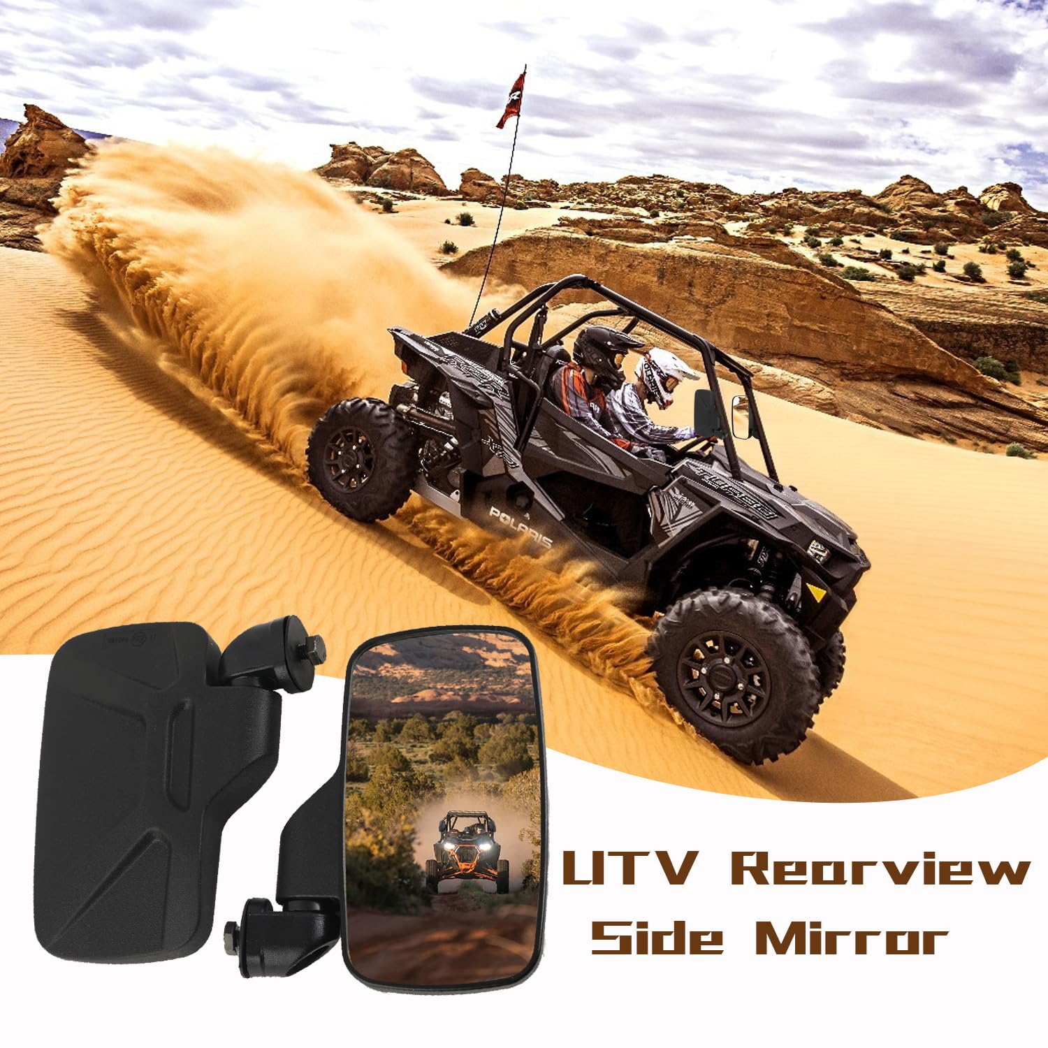 KARSEE UTV Side Mirrors Adjustable for 1.5" - 2" Roll Bar Cage Universal UTV Rear View Mirror Compatible With Polaris RZR Arctic Cat Honda Pioneer Yamaha Rhino Kawasaki Mule