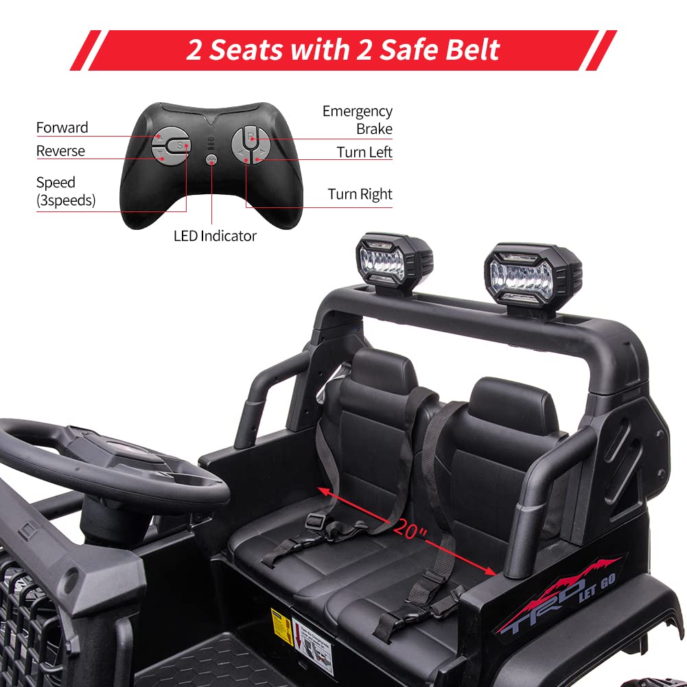 Nasitip 2 Seats Battery Powered Electric Truck with Remote Control, 24V Kids Ride on Toy with 20” Extra Width Seat, LED Headlights, Front Storage, FM, Bluetooth, USB,Black (BDM0935-BlackforVC)