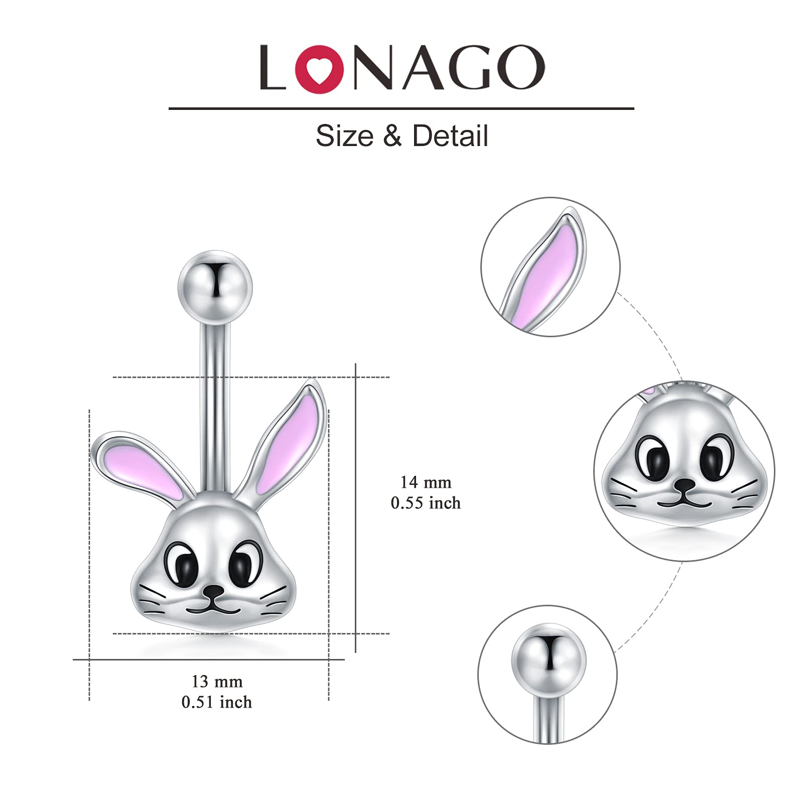 LONAGO Easter Bunny Belly Ring 14G Cute Rabbit Body Ring for Belly Barbell Navel Rings Gift for Women