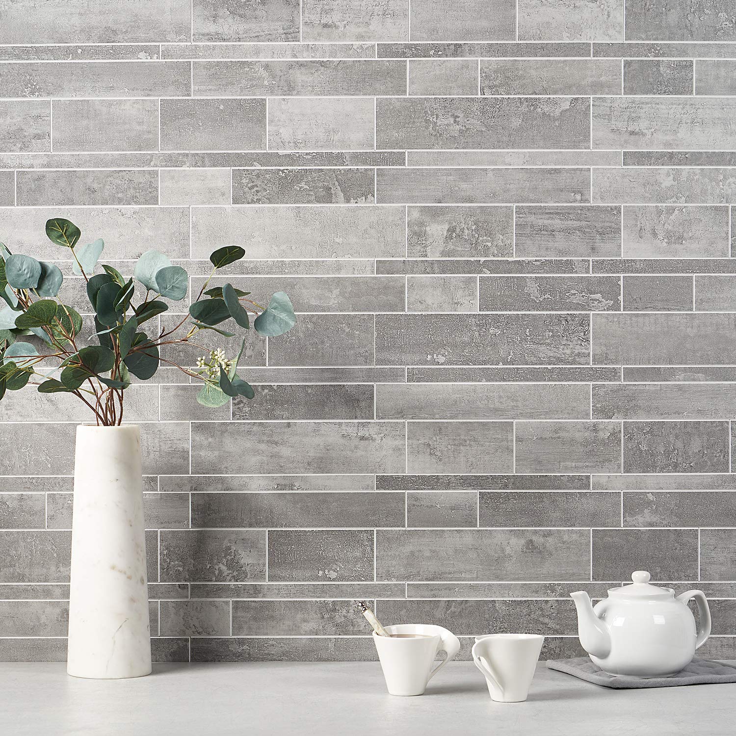 Luxe Core Railroad Light Gray 11.81 in. x 11.81 in. SPC Peel and Stick Kitchen, Bathroom, Backsplash Tile (0.96 Sq. Ft. / Sheet)