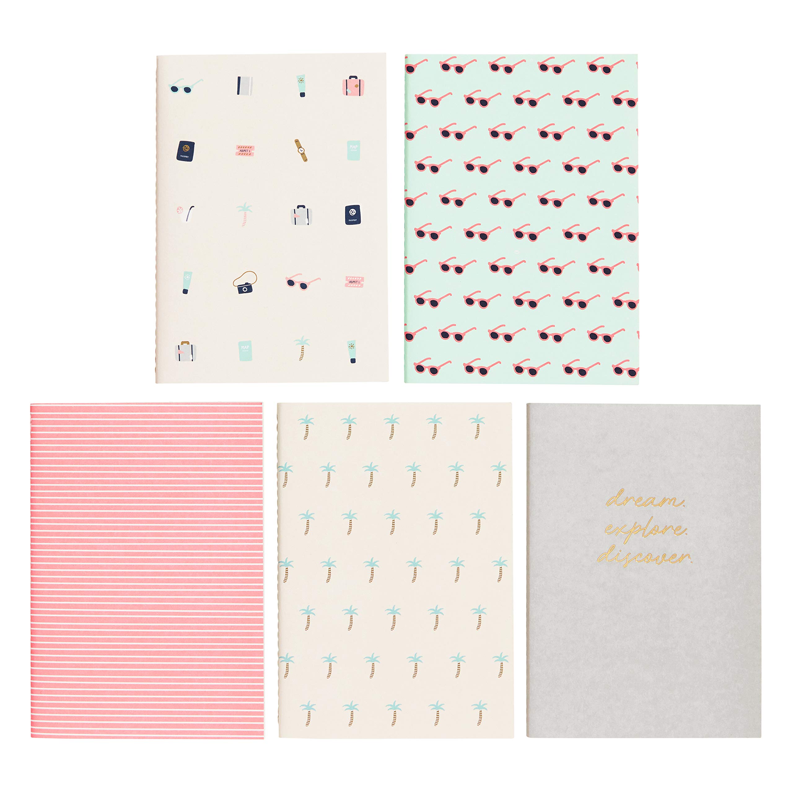 kikki.K Its About The Journey Designer Collection - A6 Stitch Notebooks 5Pk, Refills for A6 Refillable Leather Notebook, 52 Lined Pages Per Notebook, Measures 5.83" L x 4.13" W x 0.19" H