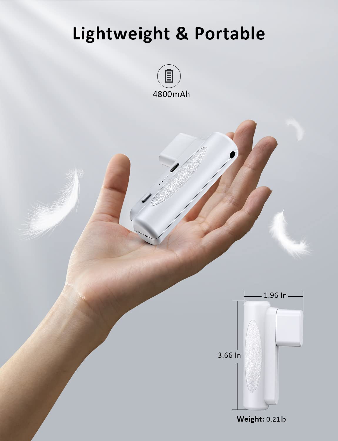 NexiGo Battery Pack for Oculus/Meta Quest 2, Audio Passthrough, [Patented Design], 4800mAh Capsule Power Bank with LED Indicators, Lightweight, for Extra 2.5-4 Hours Playtime, White