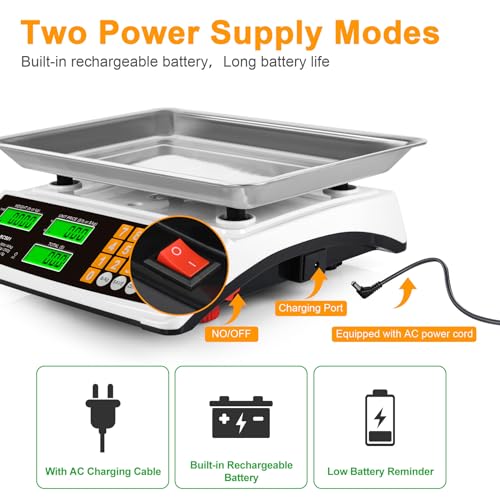 Price Computing Scale 88lb/40kg Commercial Food Scale for Produce Meat with Stainless Steel Large Platform, LCD Display, and Green Bright Backlight for Farmers Markets, Deli, (Not for Trade)