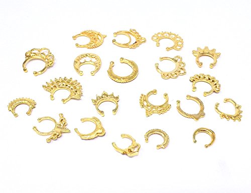 Honbay 20pcs Fake Septum Clicker Nose Ring Rhinestone Non Piercing Hanger Clip Body Jewelry (Gold)