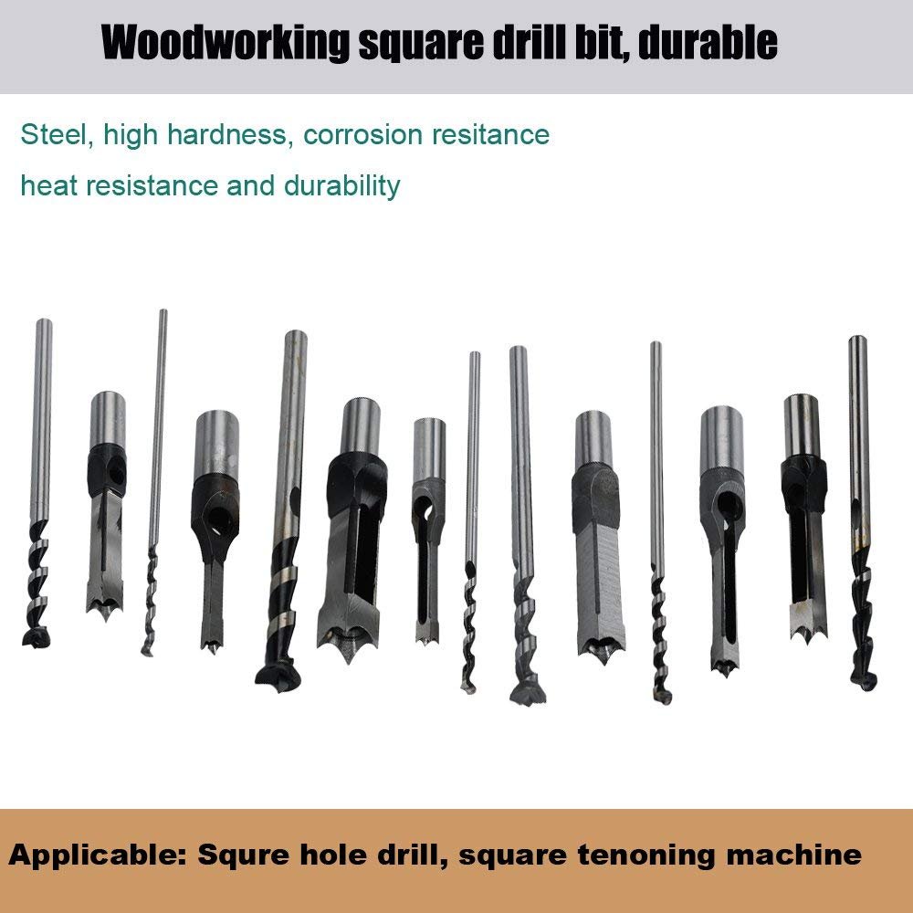 SaferCCTV Square Hole Drill Bit, Steel Woodworking Mortiser Hardness Sharp Durable Mortising Chisel Set 1/2-Inch, 1/4-Inch, 3/4inch, 3/8-Inch, 5/8-Inch, 5/16-Inch, 9/16-Inch -7pcs