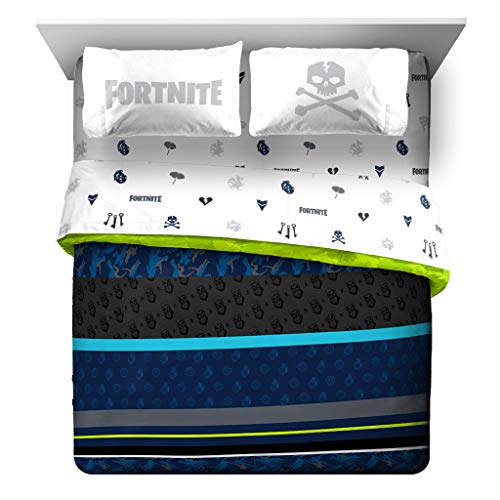 Jay Franco Fortnite Neon Stripe 5 Piece Queen Bed Set - includes Reversible Comforter & Sheet Set Bedding - Super Soft Fade Resistant Microfiber (Official Fortnite Product)