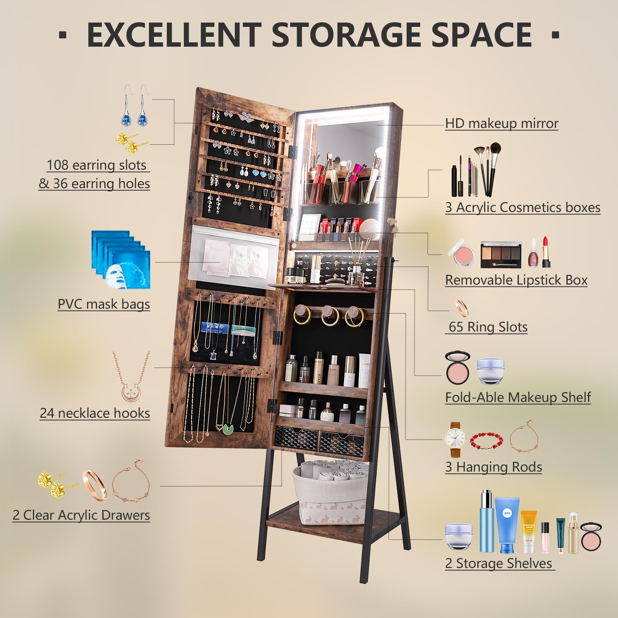jajov Freestanding Jewelry Cabinet Armoire (pure white)