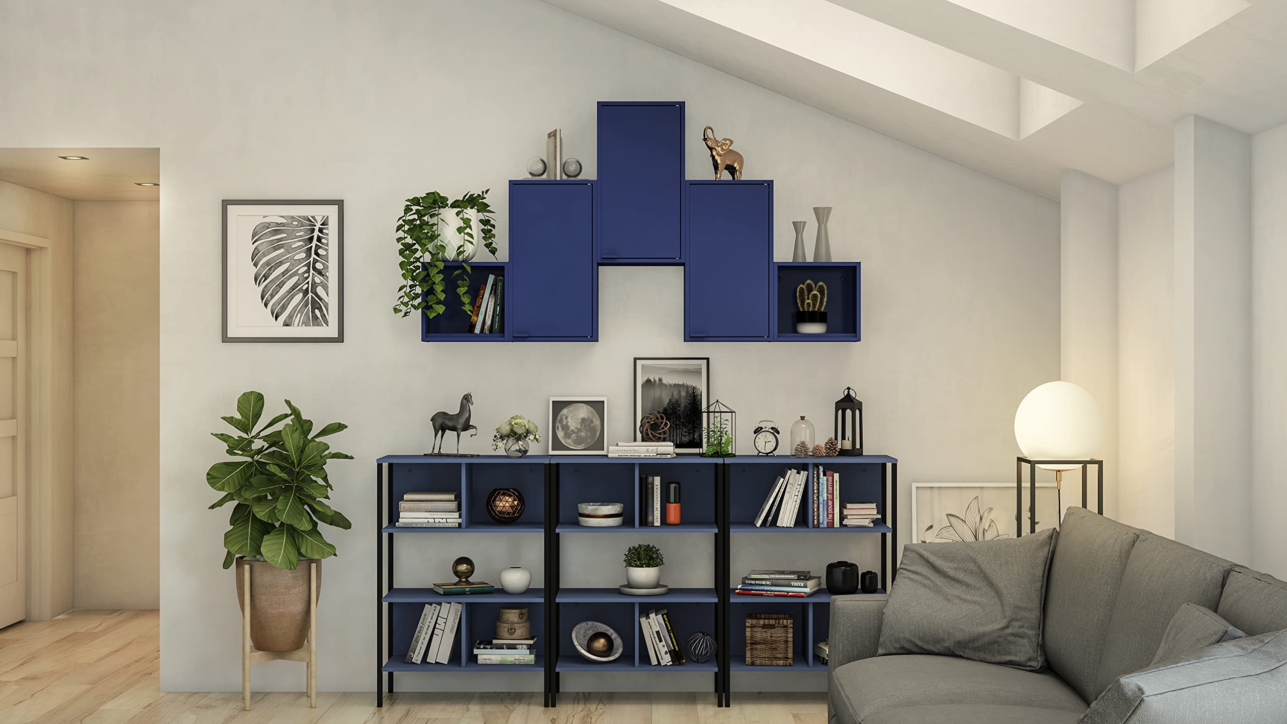 itbe Easy Fit Ready-to-Assemble Multipurpose One Door Wall Steel Cabinet Space Organizer (Blue)