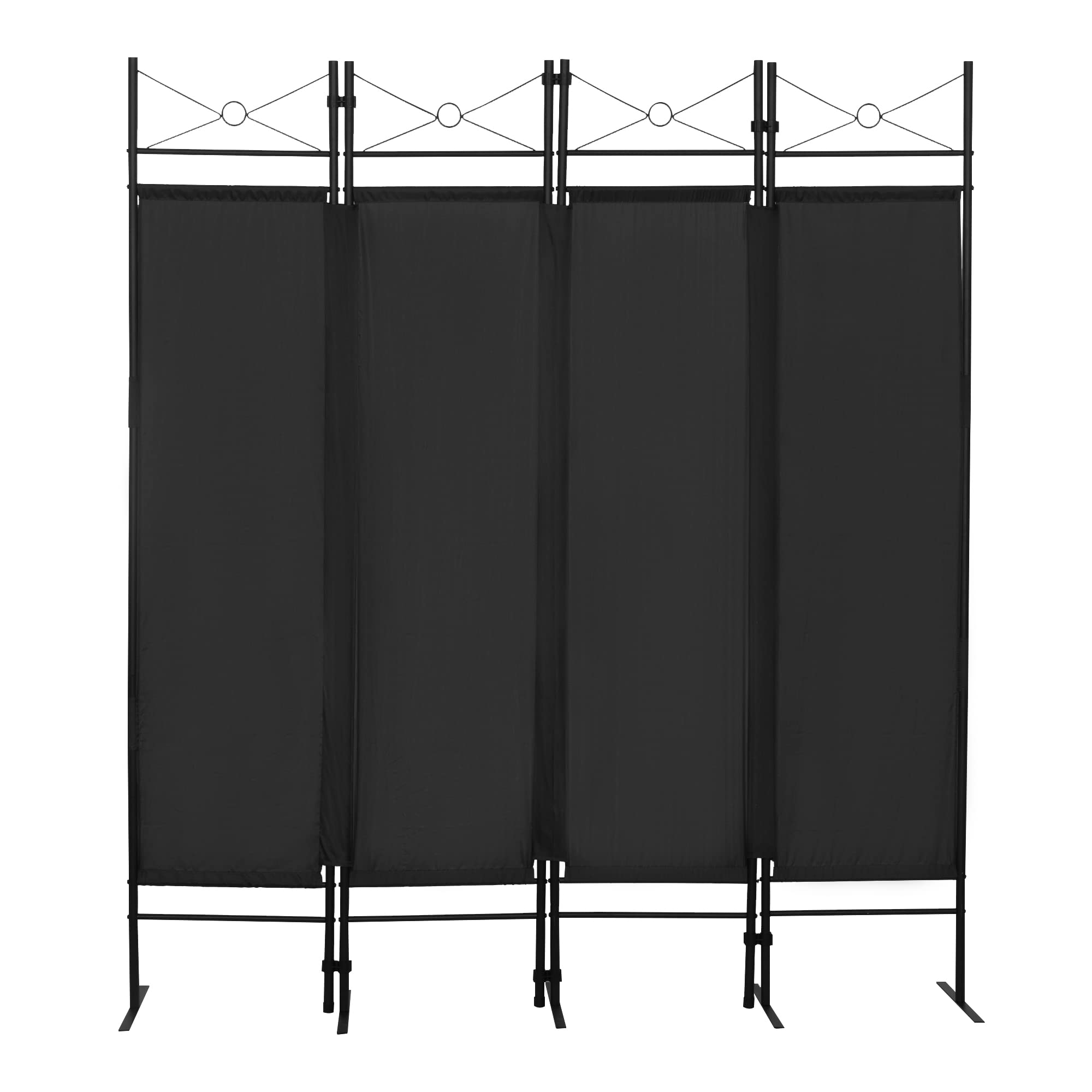 JAXPETY Upgraded 4-Panel Room Divider, 6 Ft Folding Privacy Screen with Pedestals, Freestanding Wall Divider, Portable Office Separator Bedroom Dorm Home Partition (Black)
