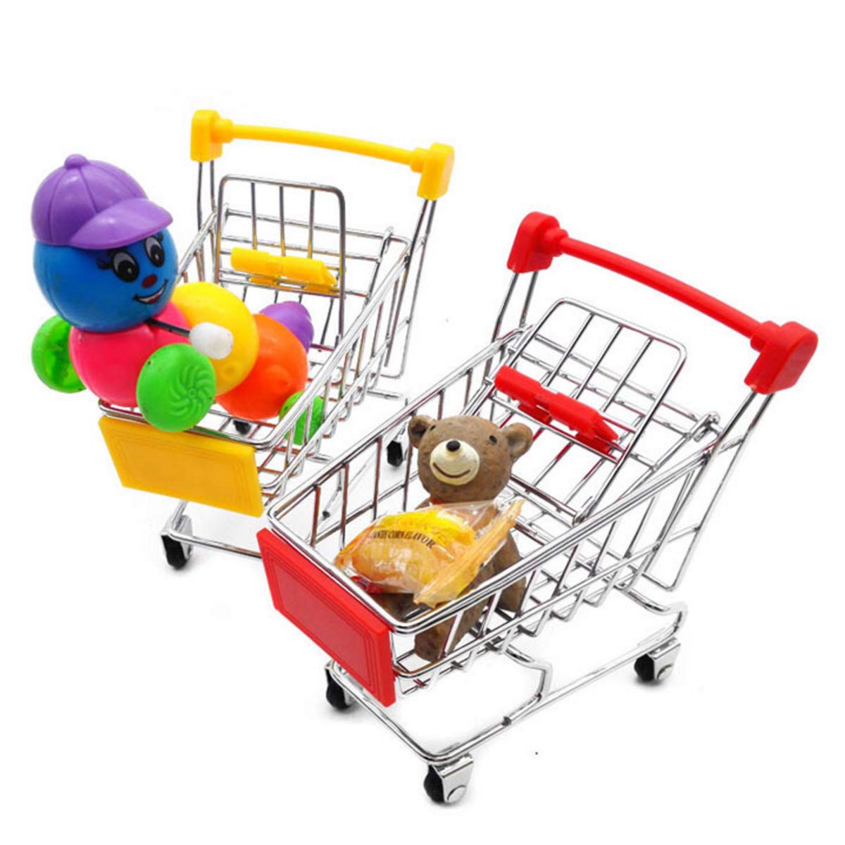 Mini Supermarket Handcart,4 Pack Supermarket Handcart Shopping Utility Cart Mode Storage Toy (Pink,Yellow,Red,Blue)