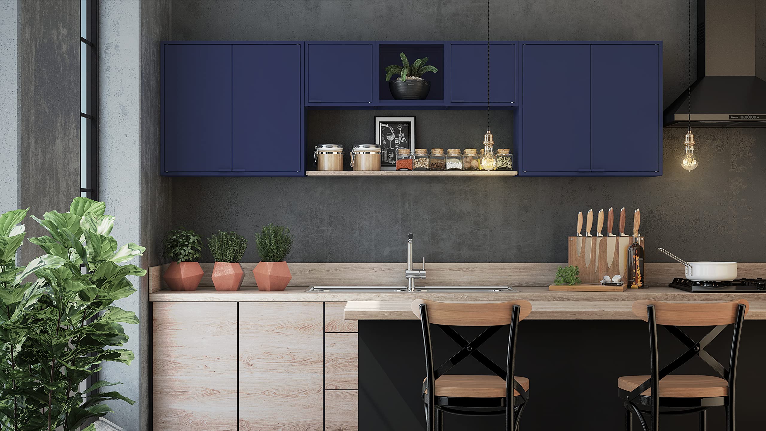 itbe Easy Fit Ready-to-Assemble Multipurpose Wall-Mounted Floating Steel Open Niche Cabinet (Blue)