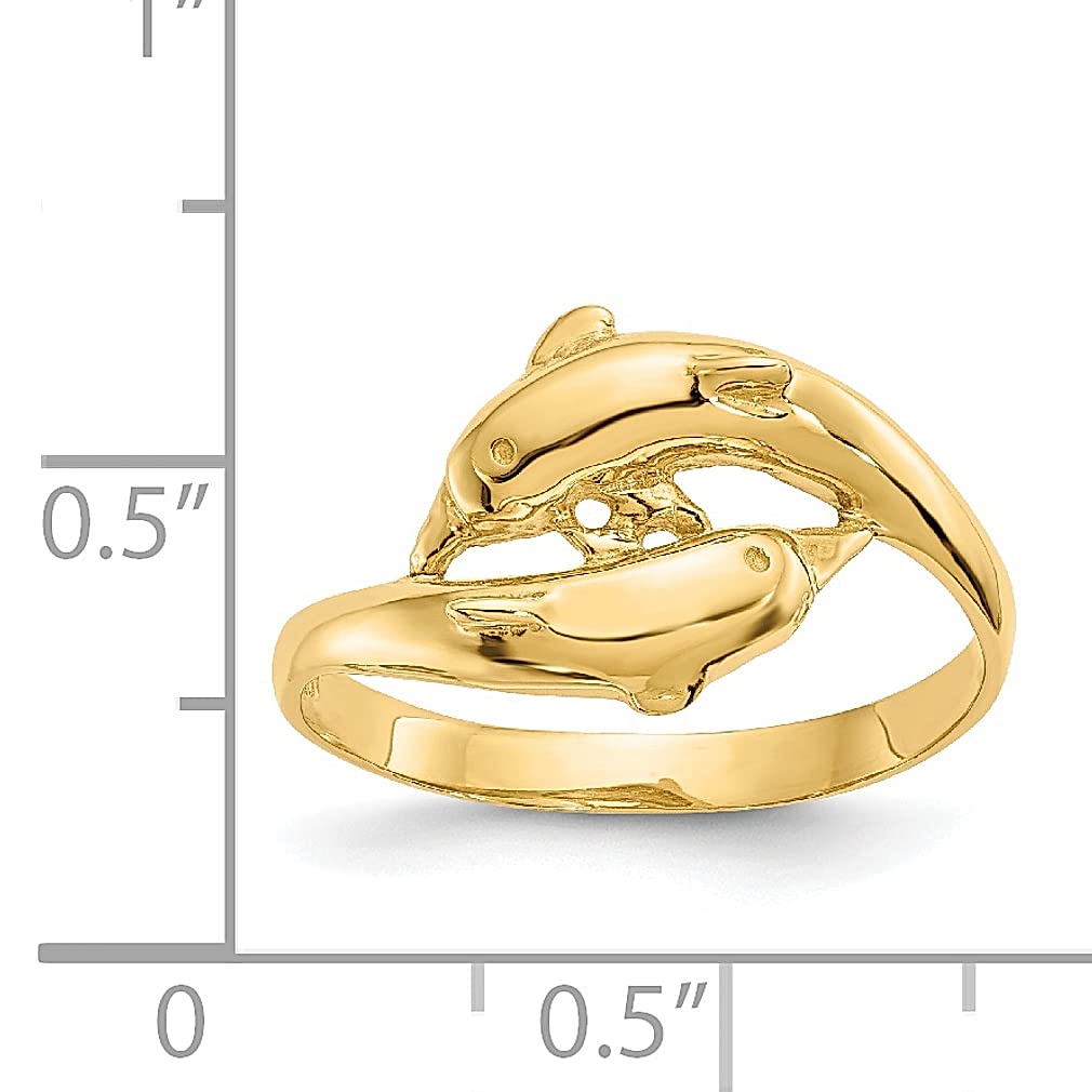IceCarats 14K Yellow Gold Sea Dolphin Ocean Fish Beach Nautical Ring Size 6.5