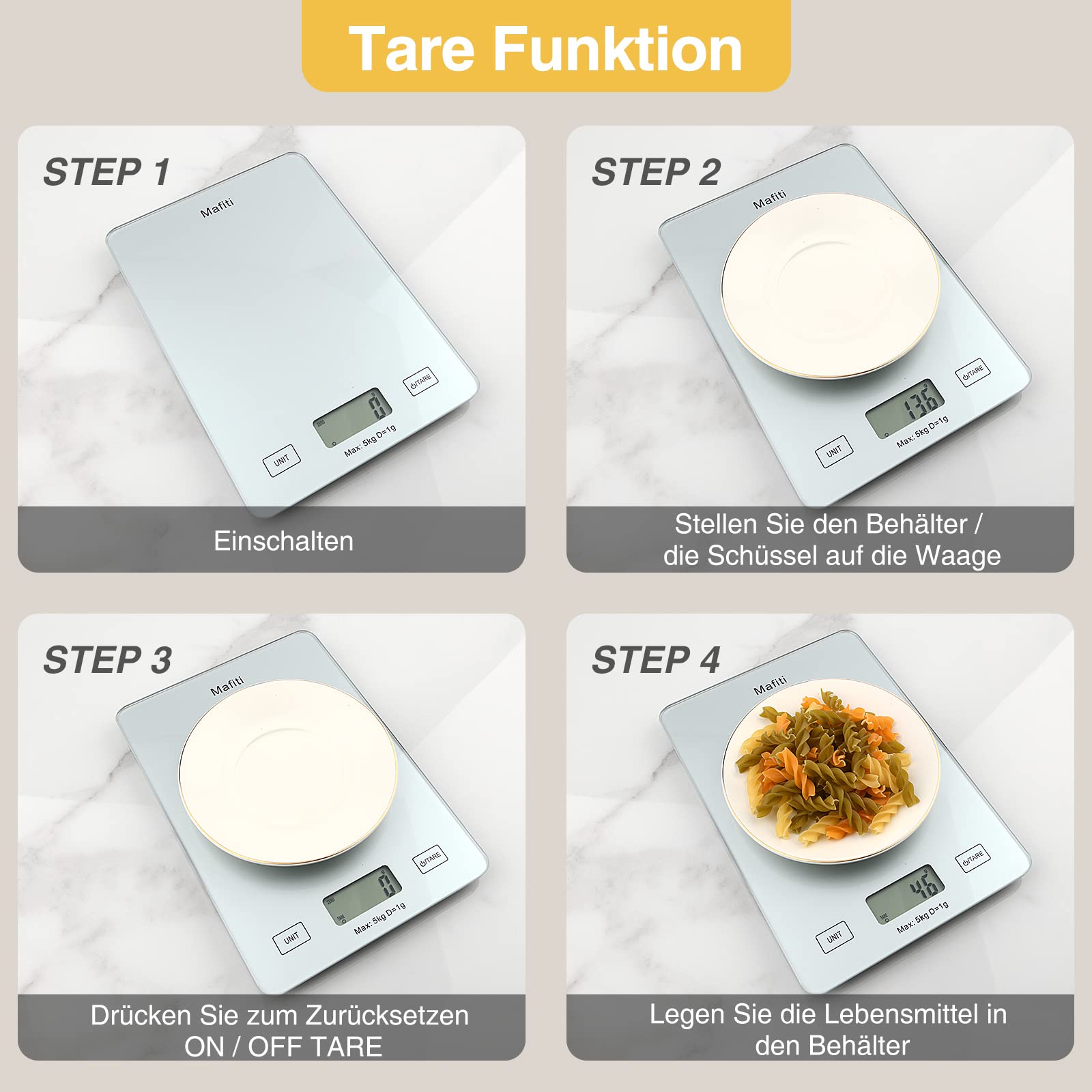 Kitchen Scale, Mafiti Digital Kitchen Scales 11lb/5kgX1g, Multifunction Measures in Kg, g, lb and OZ Digital Kitchen Weight for Food, Cooking and Baking,LCD Display(Silver)