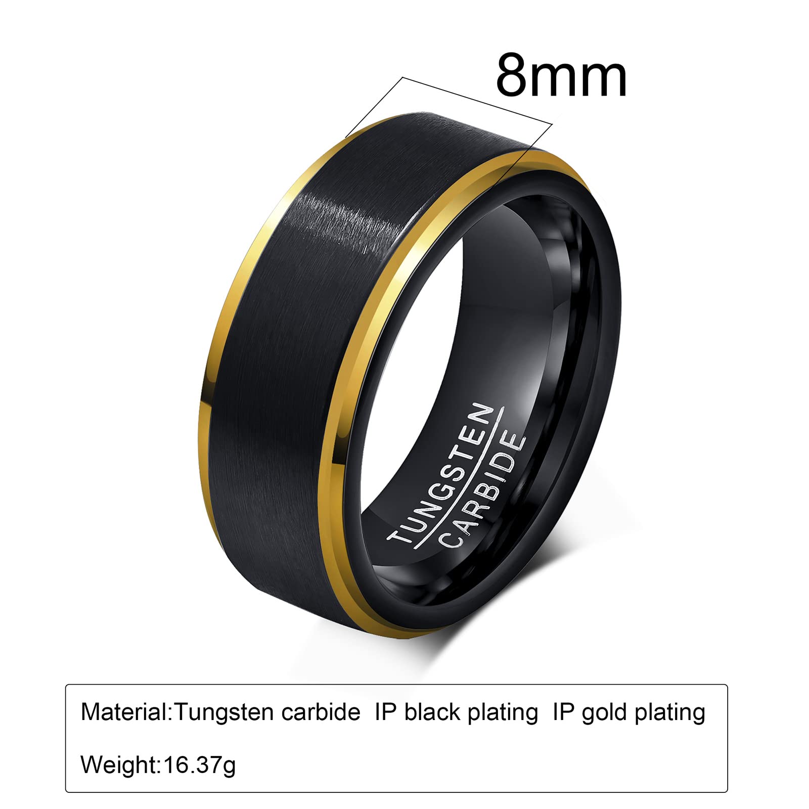 MZZJ Personalized Inside Her Weirdo & His Crazy Couple Matching Ring 2 Tone Brushed Matte Black Tungsten Blue Step Edge Wedding Band Promise Engagement Rings for Him Her
