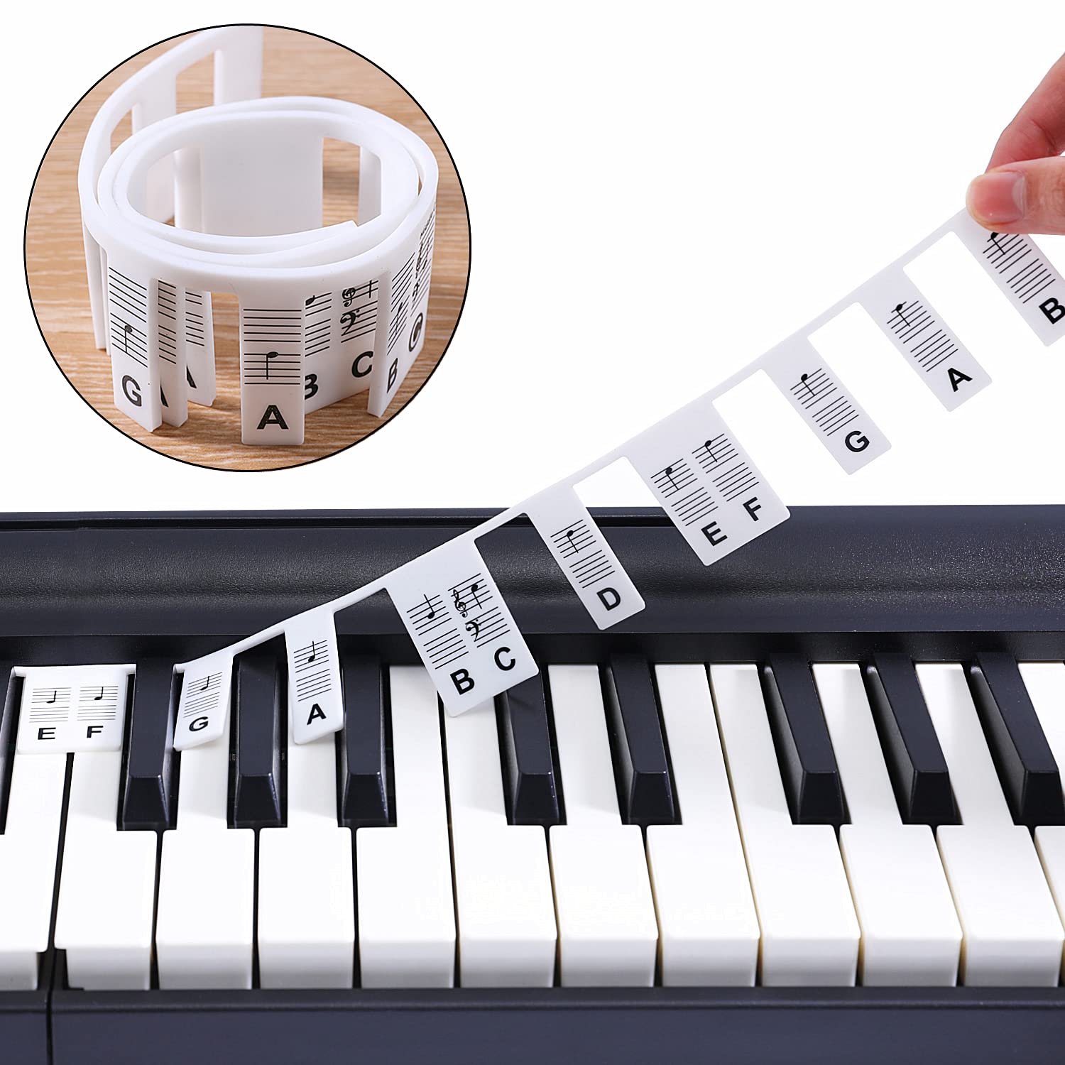 Piano Key Notes Guide for Beginners, [No Need Stick] Silicone Piano Keyboard Note Labels Overlay for Learning, Removable Piano Key Stickers for Full Size 88 Key & 61 Key Pianos(Classic Black)