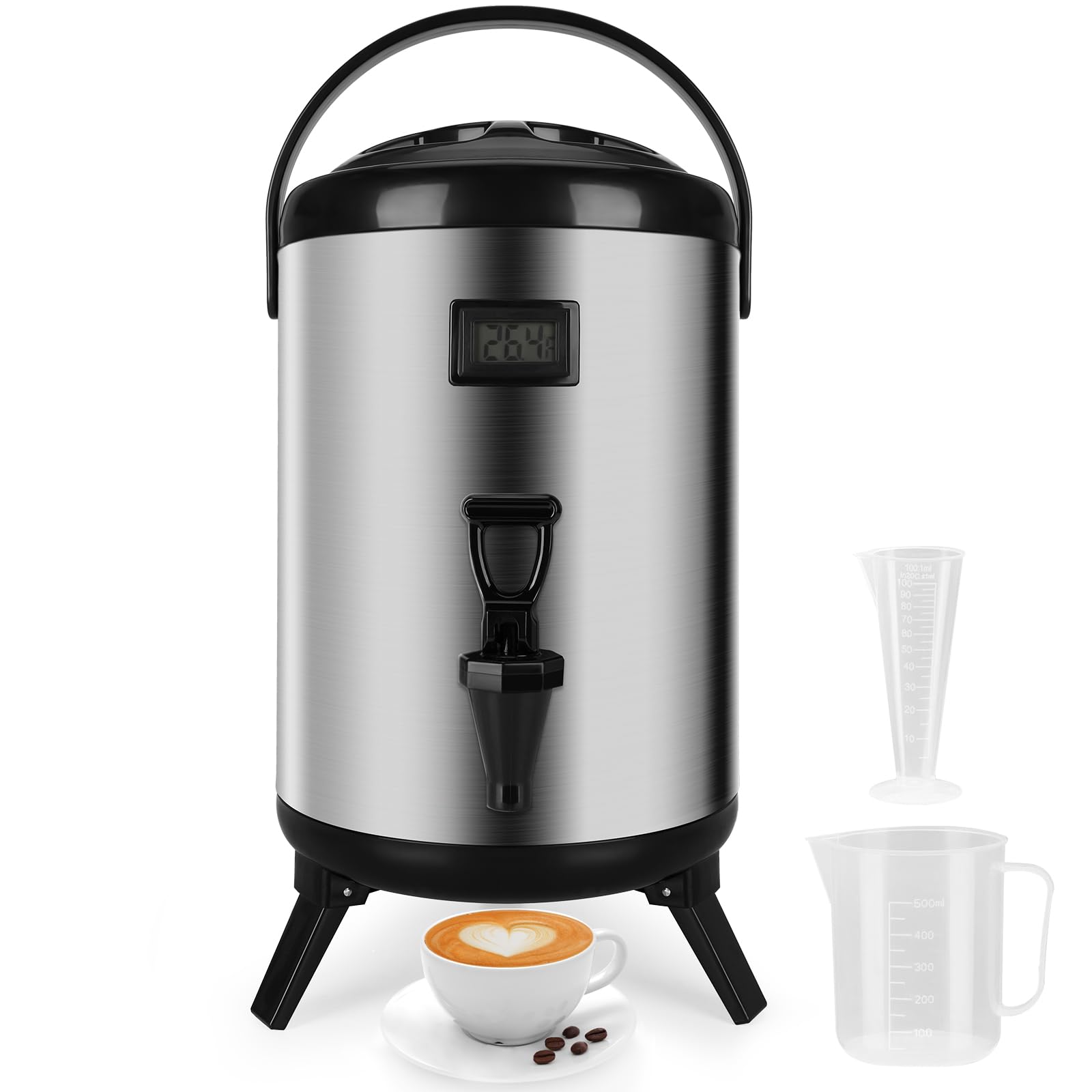 Insulated Beverage Dispenser 12 QT/3.2 Gallon, Stainless Steel Beverage Dispenser Cold and Hot Drink dispenser with Thermometer-Spigot for Hot Tea & Coffee, Cold Milk, Water, Juice