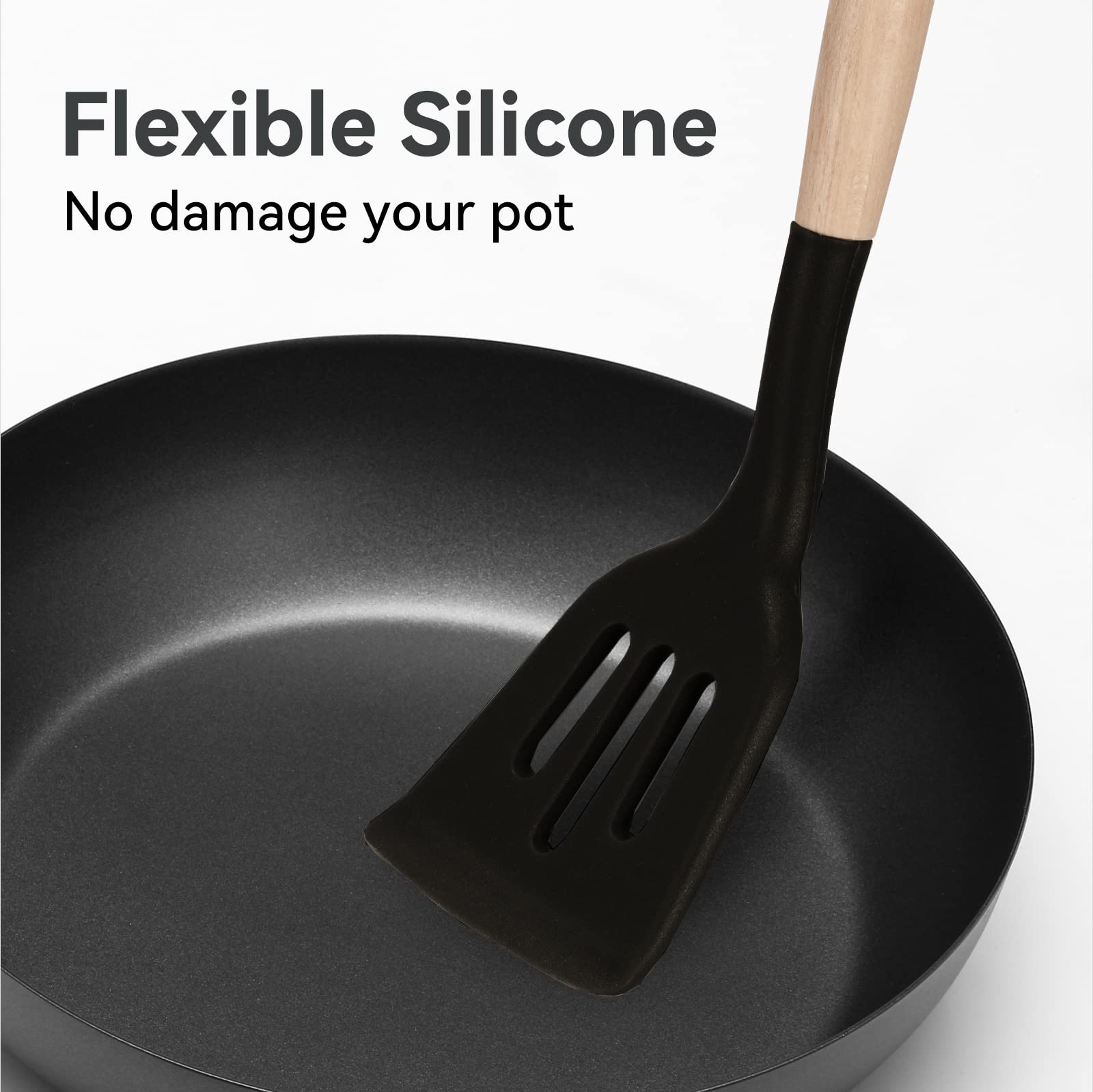 Kitchen Silicone Utensil Set,12 Pcs Non-Stick Silicone Kitchen Cooking Utensils With Wood Handles,Kitchen Spatula Cookware Utensils Set for High Heat Resistant Silicone kitchen Gadgets Set(Black)