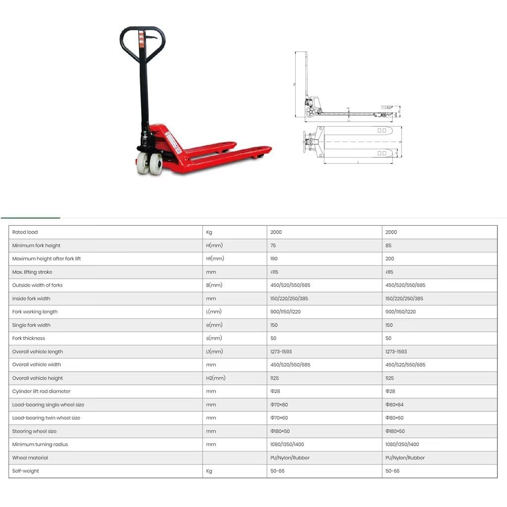Small Volume Welded Oil Pump Hydraulic Pallet Jack Truck,4400 Lb. Load Manual Hand Pallet Truck Dolly,Multi-Size Forks 2.9"~7.5" Fork Height Adjustable Manual Pallet Jack Stacker(37" x21")