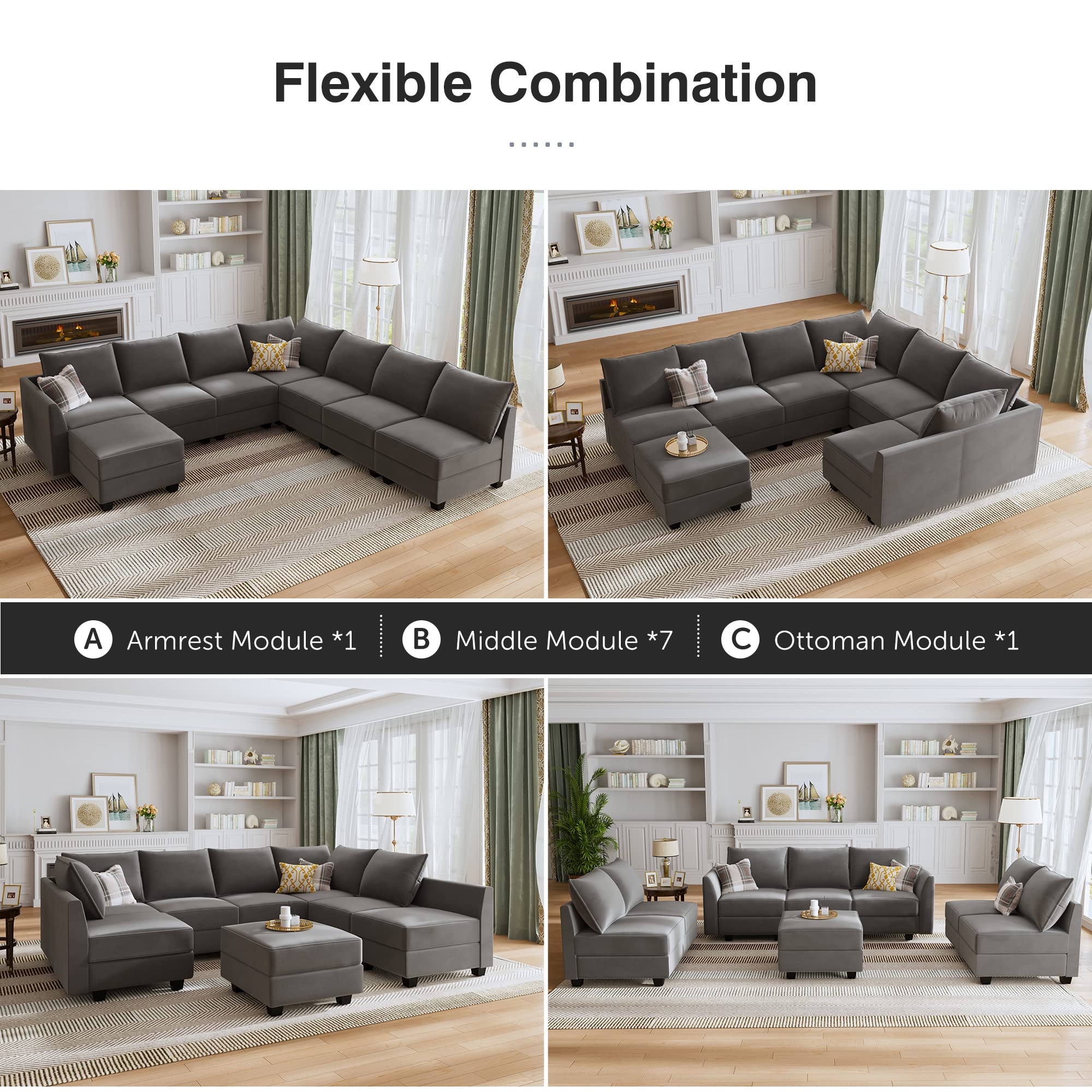 HONBAY Armrest Module for Modular Sectional Sofa, Pair of Sofa Armrest for Sectional Modular Couch, Velvet Grey
