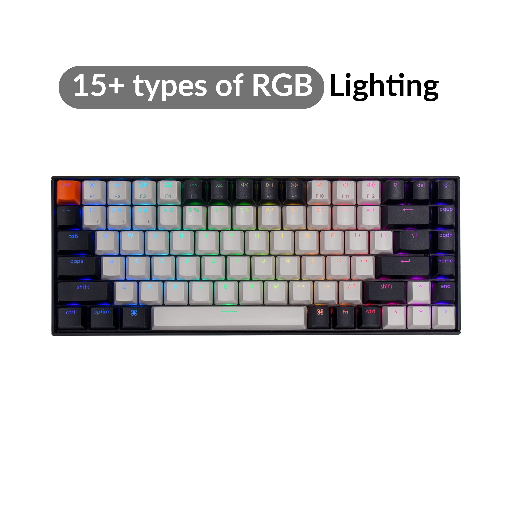 Keychron K2 75% Layout Hot-swappable Bluetooth Wireless/USB Wired Mechanical Keyboard with Gateron G Pro Red Switch/Double-Shot Keycaps/RGB Backlit 84 Keys Computer Keyboad for Mac Windows Version 2