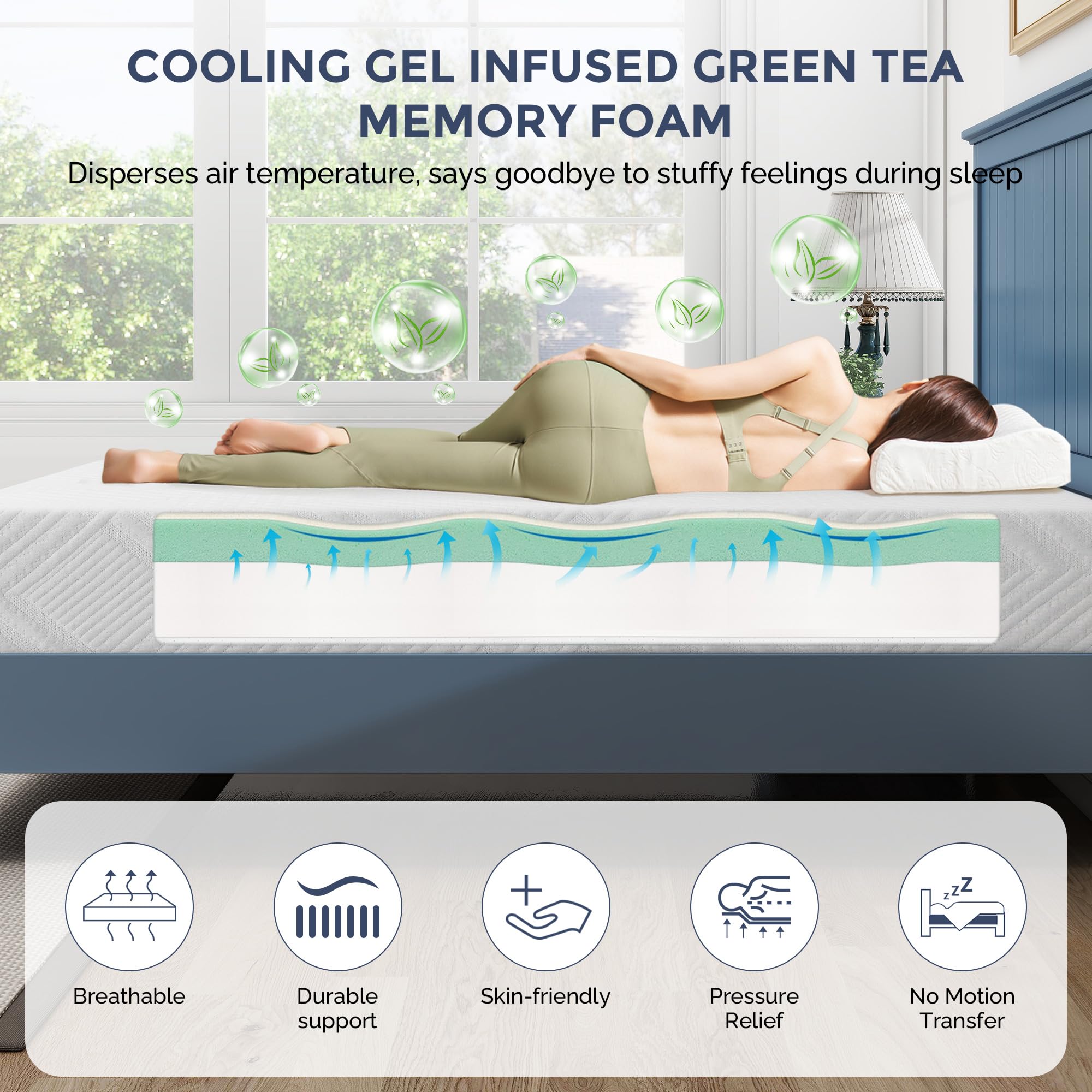 IULULU Memory Foam Mattress, Full Size, Medium Firm, Cooling Gel, Graphene Tech, CertiPUR-US, White, 6 Inch, Bed in a Box