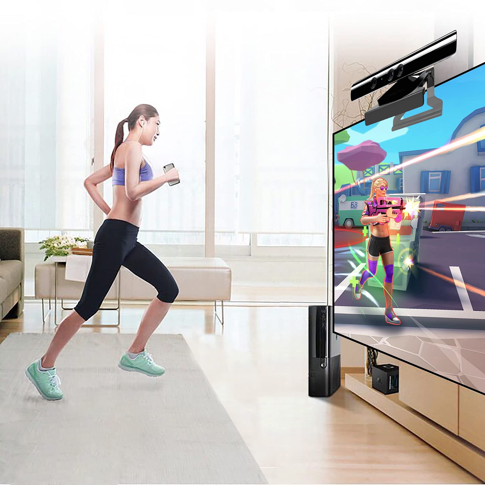 Kinect TV Mount, CBSKY? Adujustable TV Clip Holder for Xbox One, Xbox One S w Camera Cover