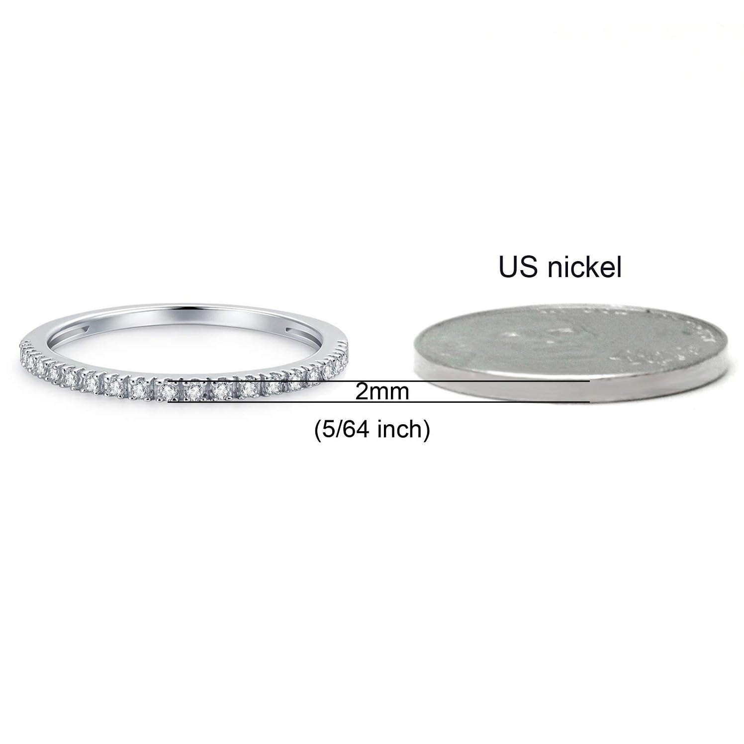 Kobelle Sz 6.0 Solid 10K White Gold Diamond 2MM Half Eternity Stackable Wedding Anniversary Band Ring