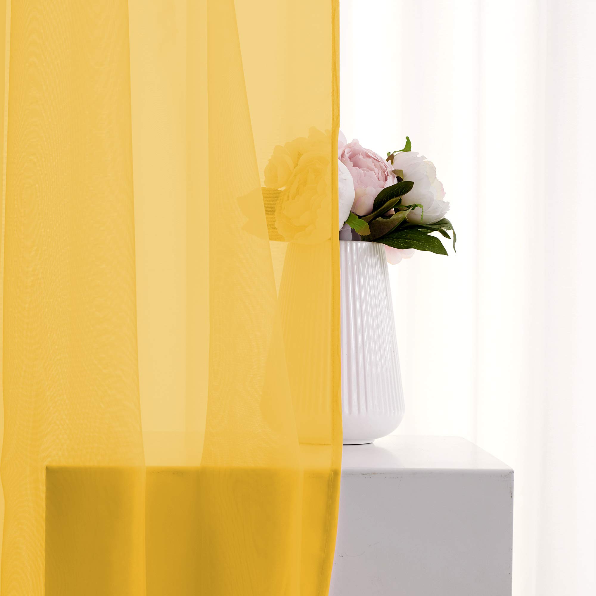 KEQIAOSUOCAI Gold Yellow Sheer Curtains for Small Windows Rod Pocket Short Dark Yellow Sheer Drapes 45 Inch for Bathroom Basement 1 Pair 52x45