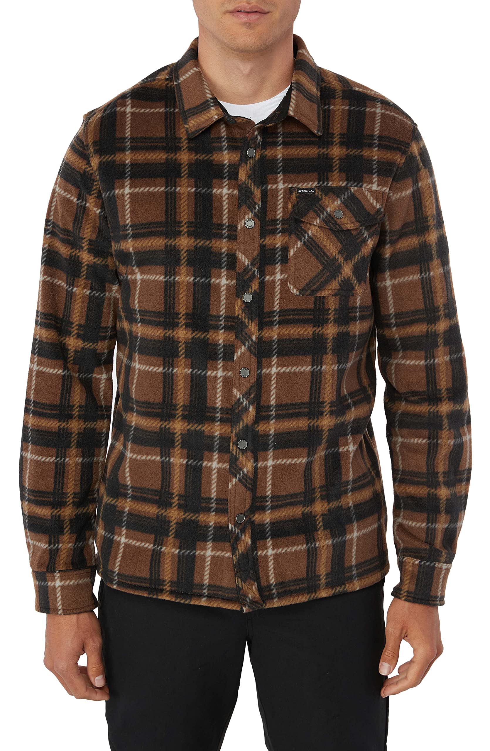 O'NEILL Men's Glacier Superfleece Flannel - Long Sleeve Flannel Shirt for Men - Casual Button-Up Shirt,Black | Glacier Peak,M