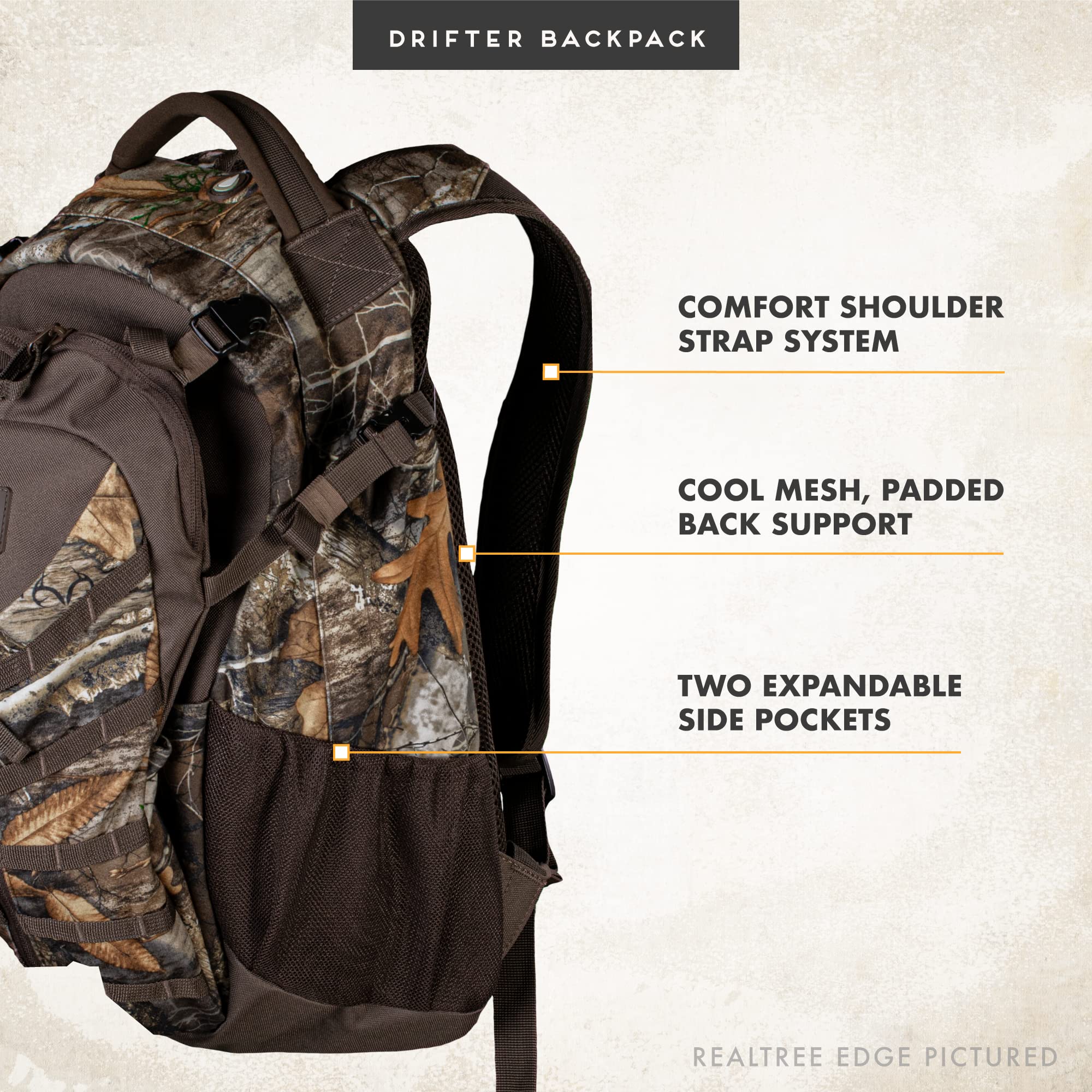 Insights Hunting by frogg toggs - The Drifter Backpack, Small, Lightweight Camo Hunting Day Pack, Mossy Oak Bottomland