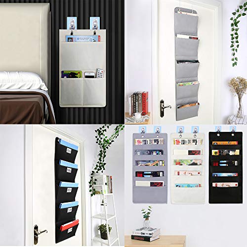 Jkhome Over Door Hanging Wall File Organizer Magazine File Folders Holders Storage Mail, Letter, Key Holder, Document, Book, Decorative Office School Home (Off-White, 5 Pockets-14.17β X 27.56β)
