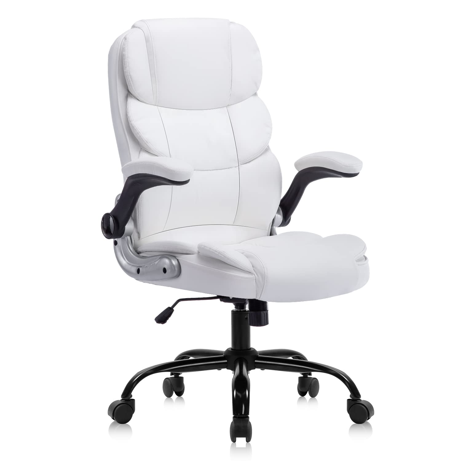 KERMS High Back Office Chair PU Leather Executive Desk Chair with Padded Armrests,Adjustable Ergonomic Swivel Task Chair with Lumbar Support (white2)