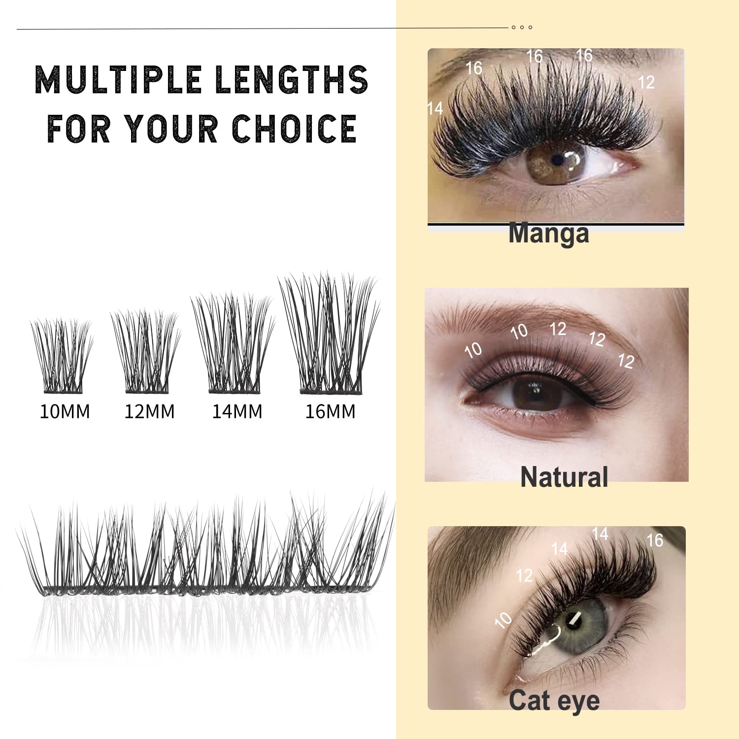 Lash Clusters D Curl 72 Pcs Cluster Lashes Natural Look Lash Extension Clusters Individual Lashes, Eyelash Extension Clusters DIY Lash Extensions at Home Lashes (D Mix 10-16mm, A02)