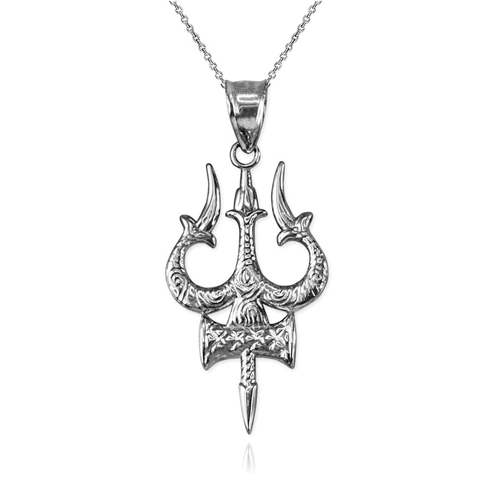 LA BLINGZ Sterling Silver Trident of Lord Shiva Trisula Pendant Necklace (Pendant only)